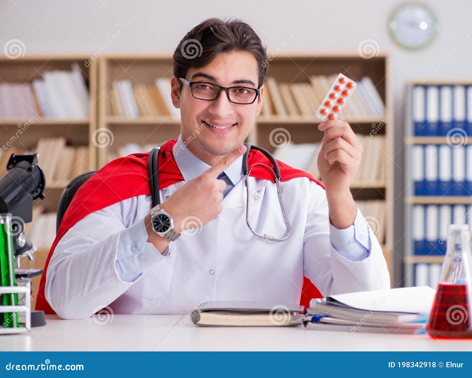 Superhero Doctor Working in the Lab Hospital Stock Photo - Image of ...
