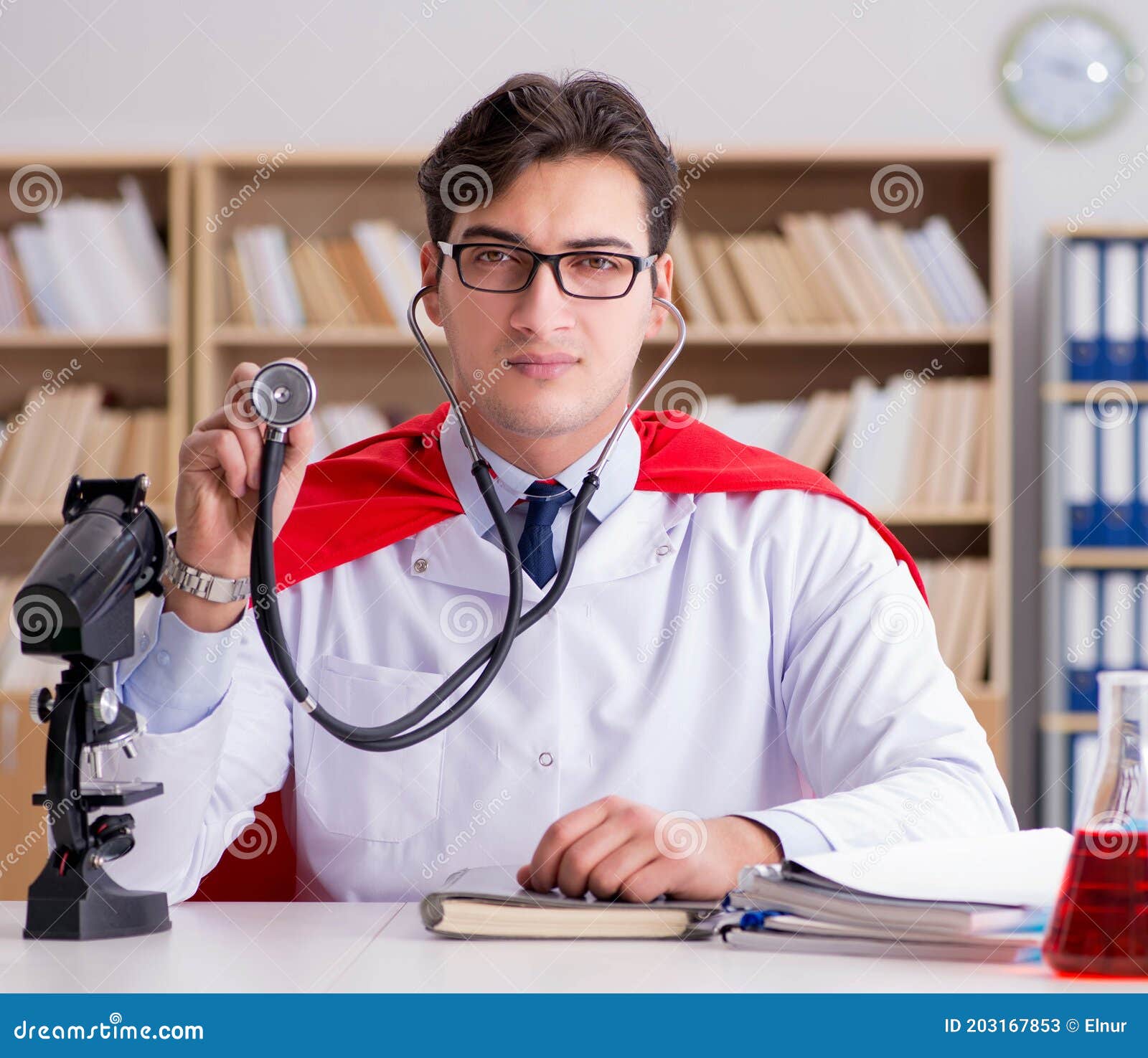 Superhero Doctor Working in the Lab Hospital Stock Image - Image of ...