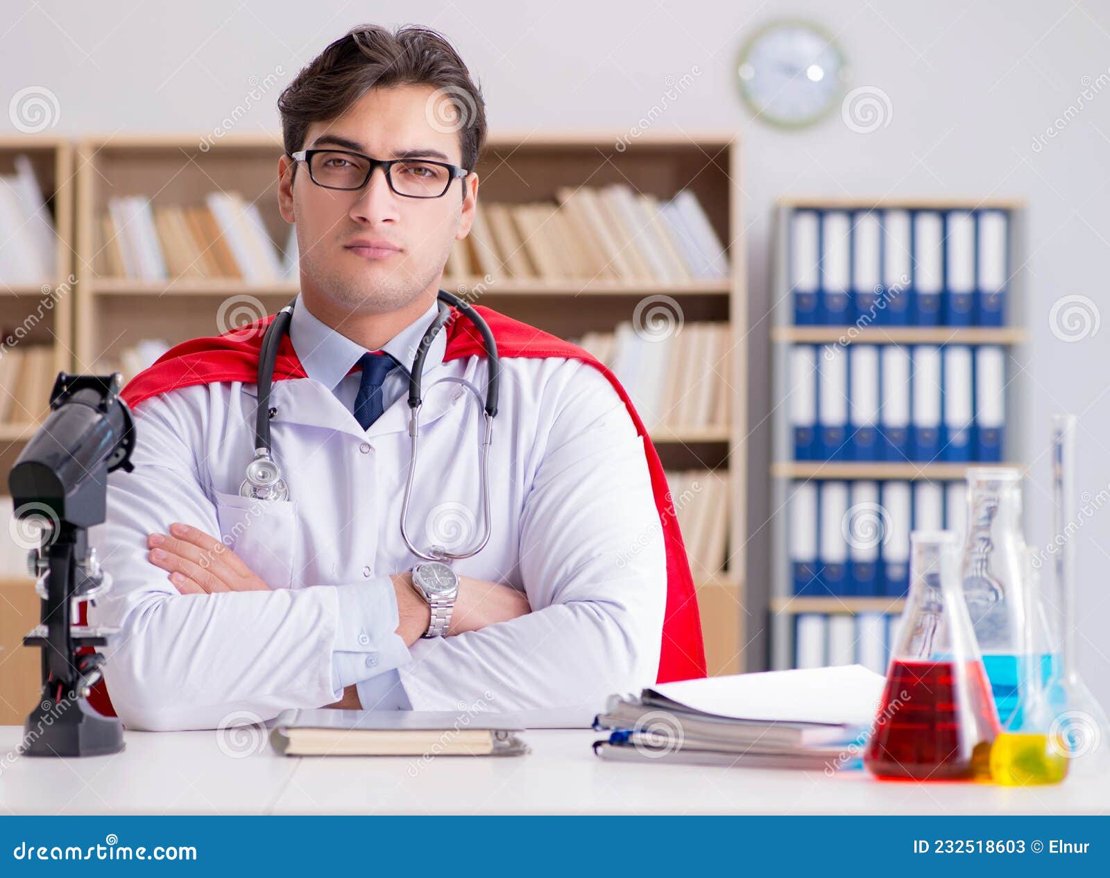 Superhero Doctor Working in the Lab Hospital Stock Image - Image of ...