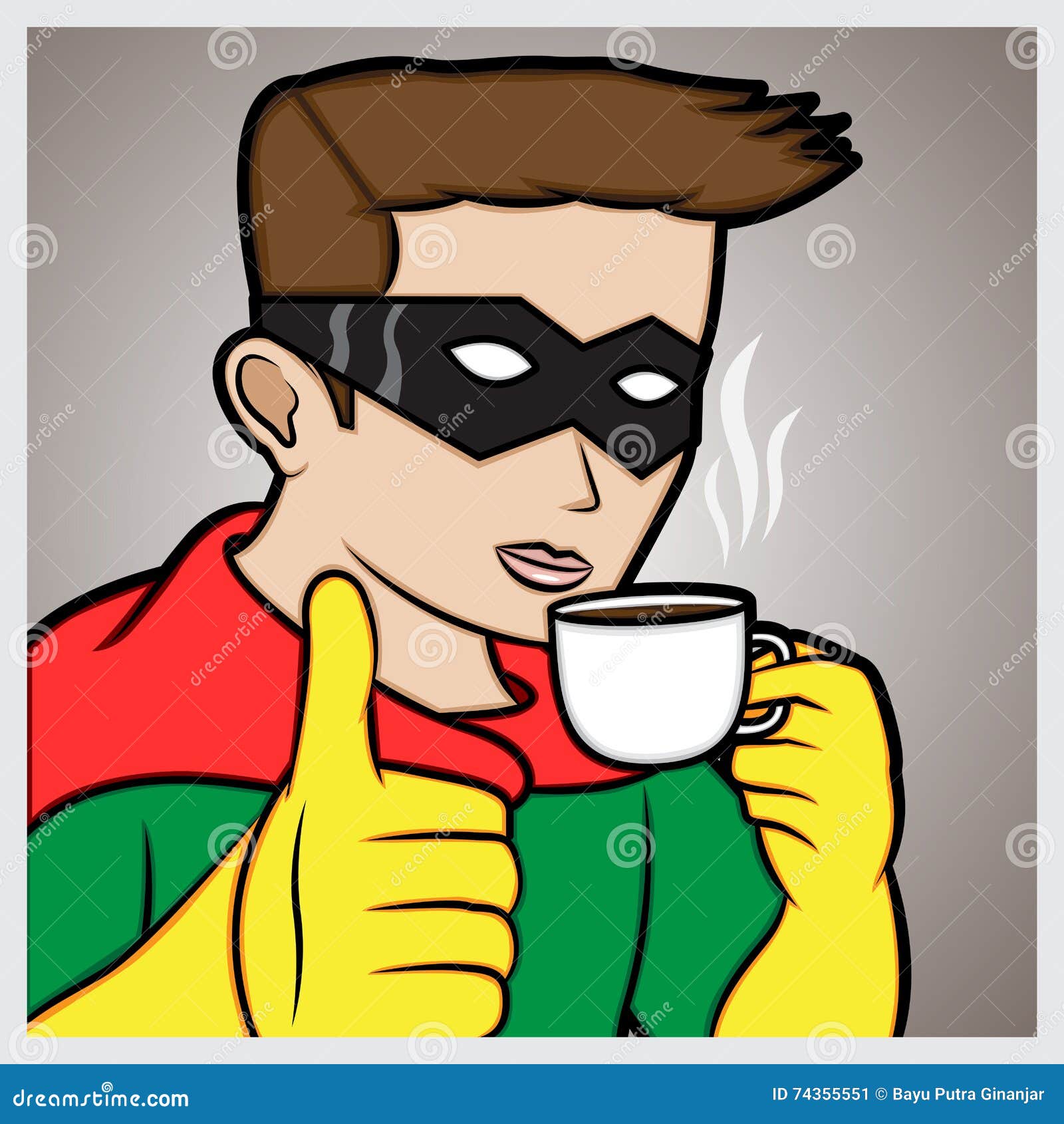 Superhero Drinking Coffee stock vector. Illustration of cape - 74355551