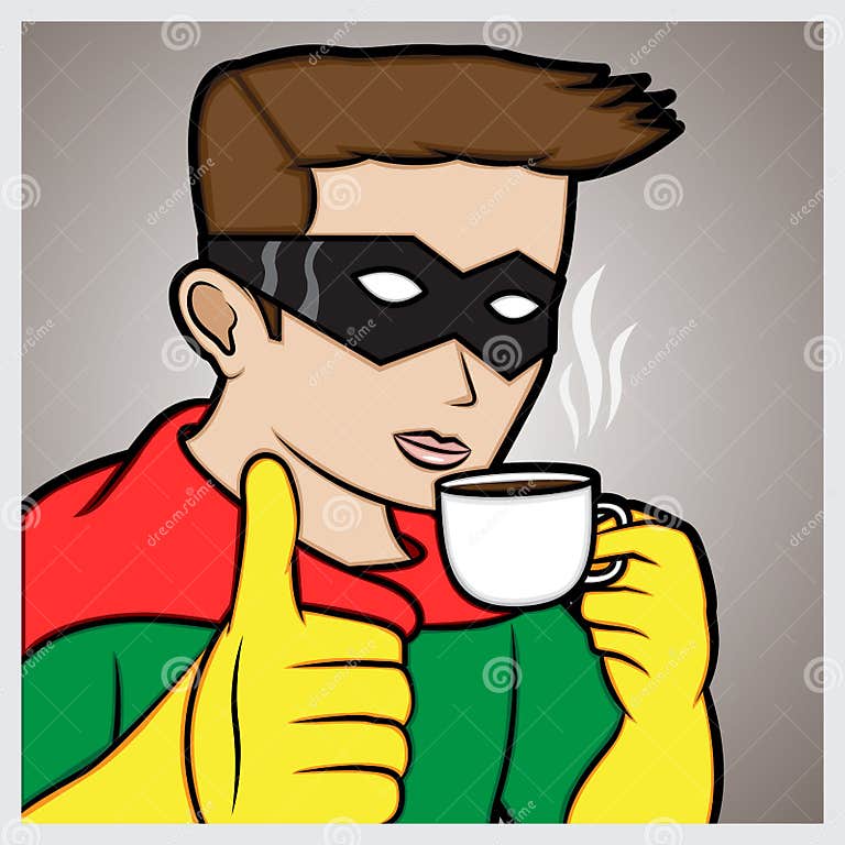 Superhero Drinking Coffee stock vector. Illustration of cape - 74355551