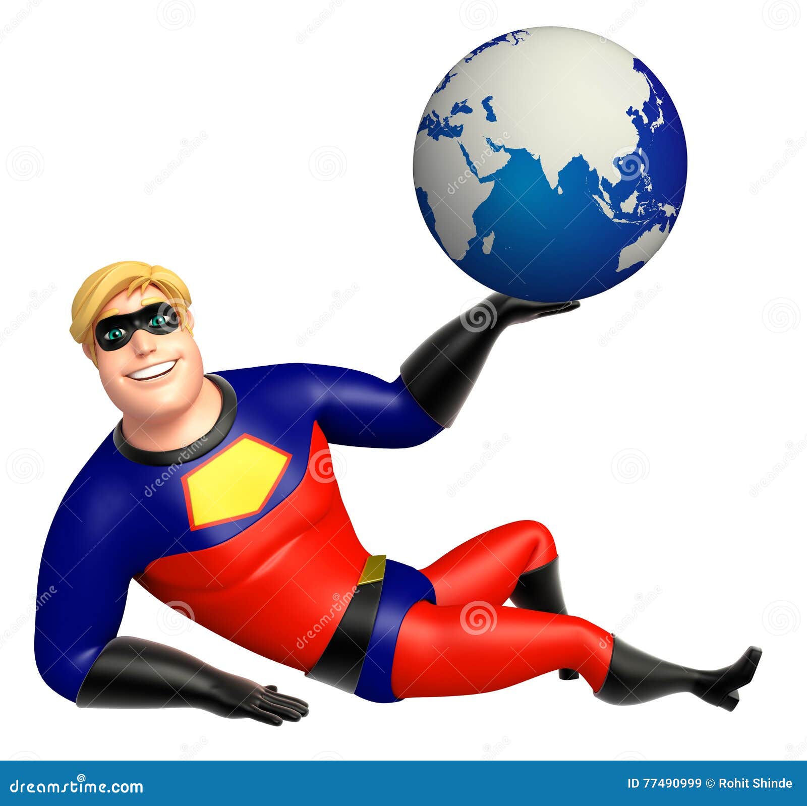 Superhero with Earth stock illustration. Illustration of male - 77490999