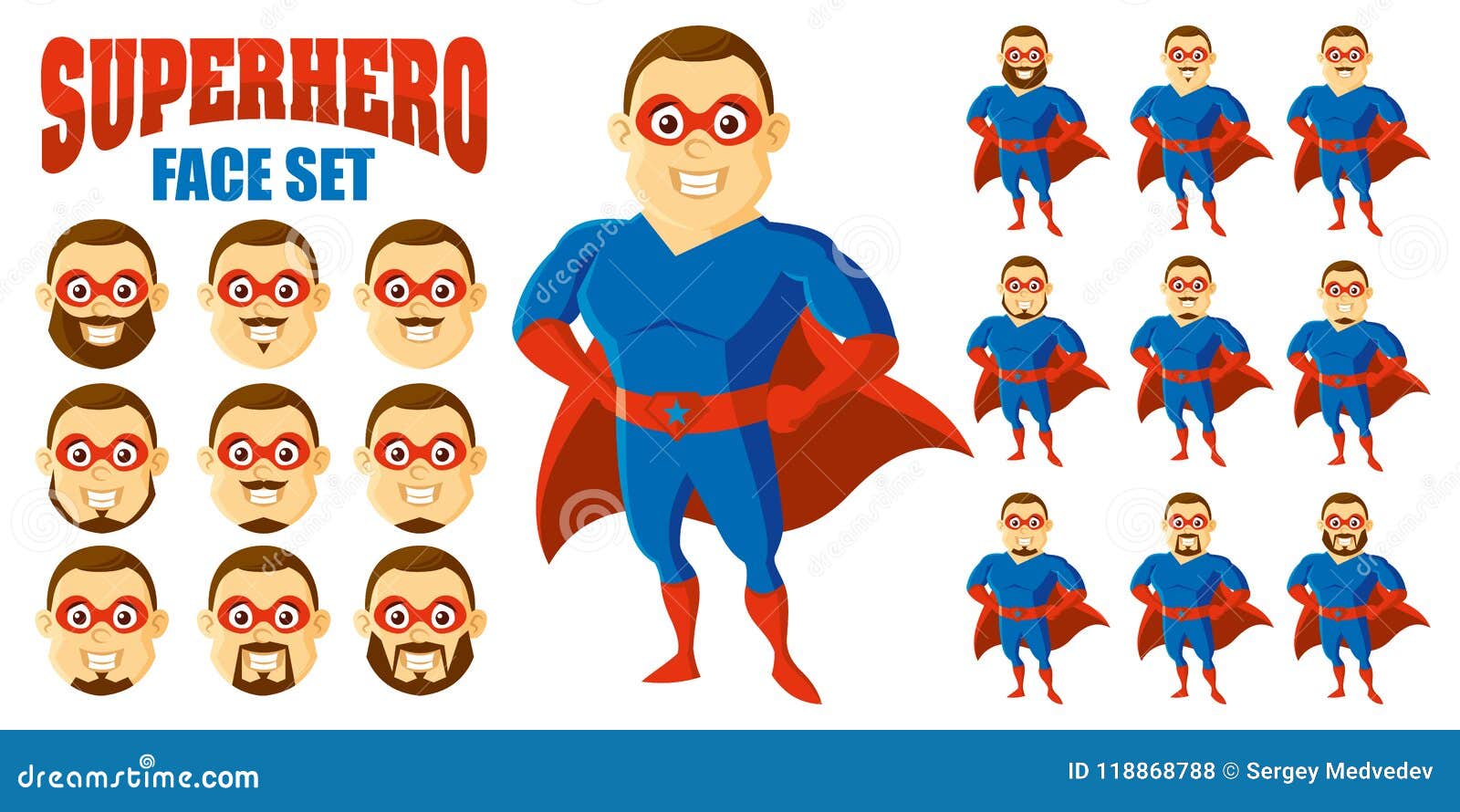 Superhero Face Set Cartoon Character | CartoonDealer.com #118136757