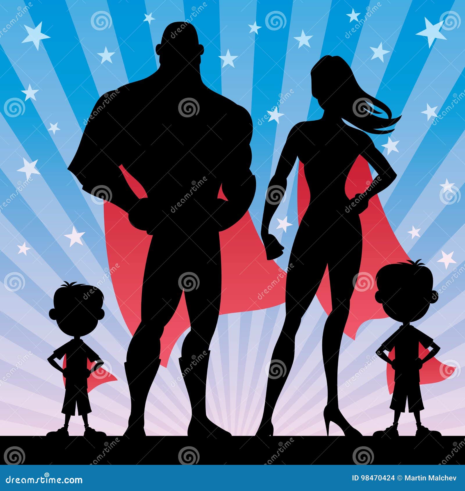 Superhero Family. Parents Kids In Costume, Strong Super Man Characters ...