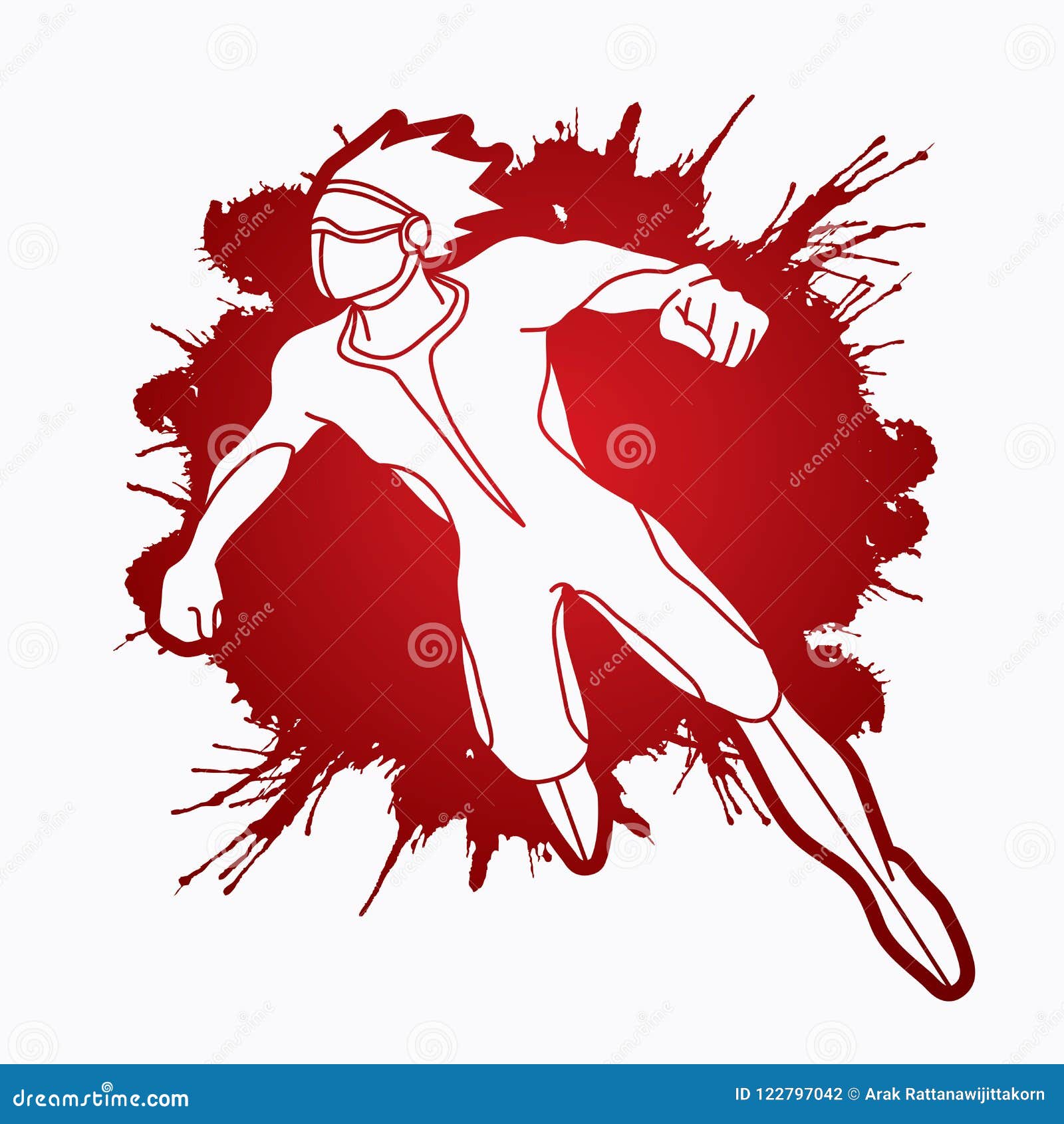 Superhero Flying Action, Cartoon Superhero Ninja Jumping Stock Vector ...