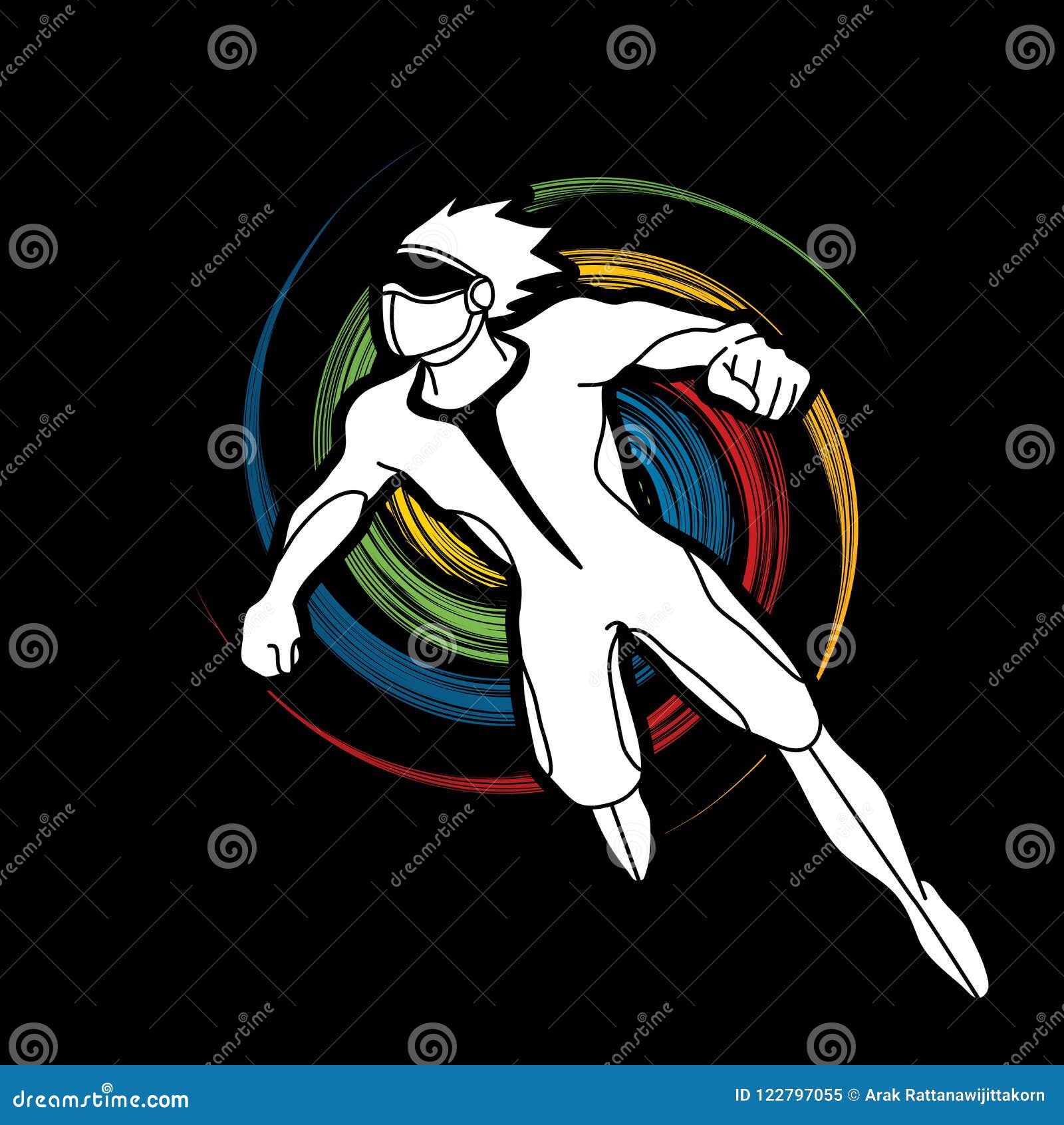 Superhero Flying Action, Cartoon Superhero Ninja Jumping Stock Vector ...