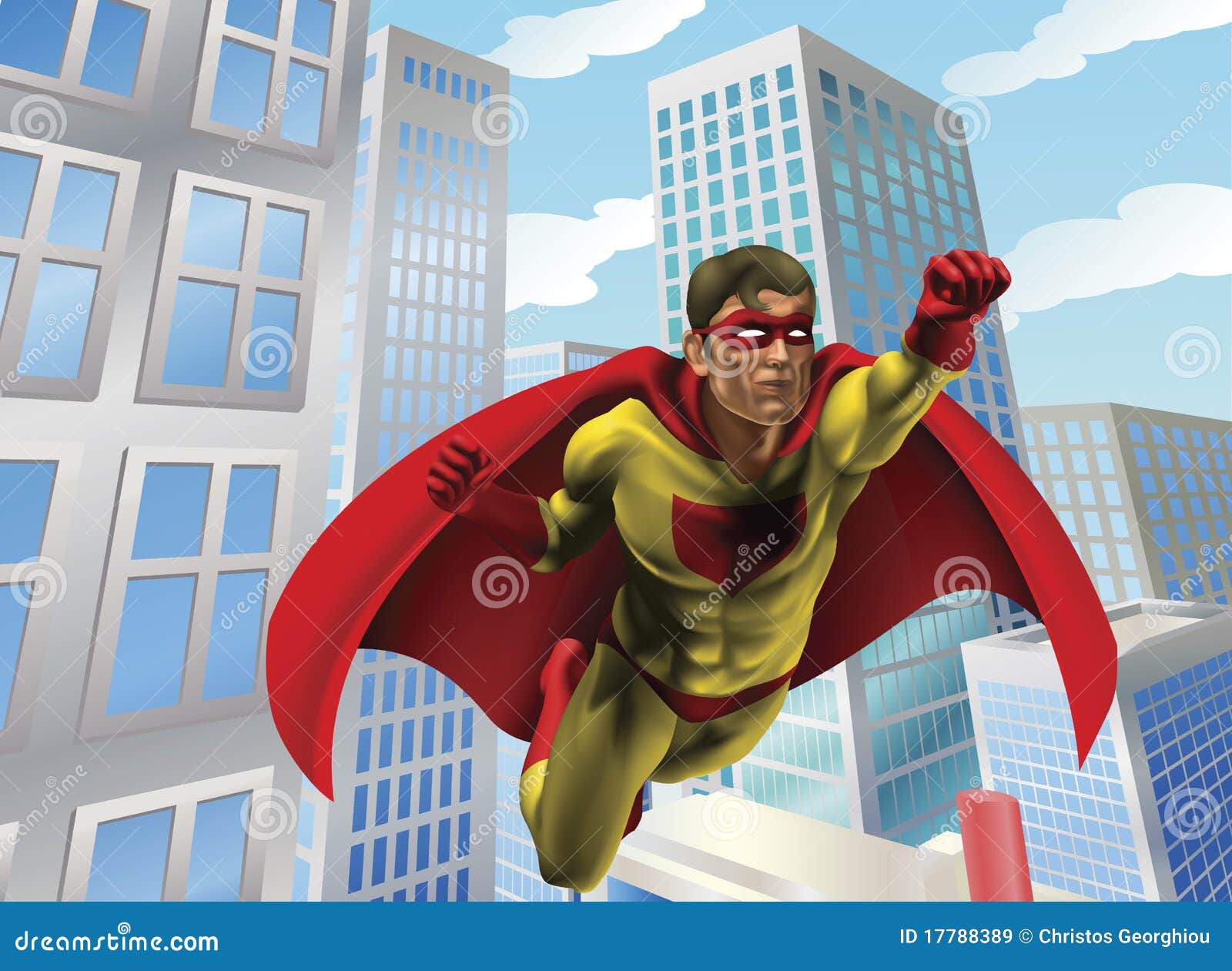 Superhero Flying through City Stock Vector - Illustration of scraper ...