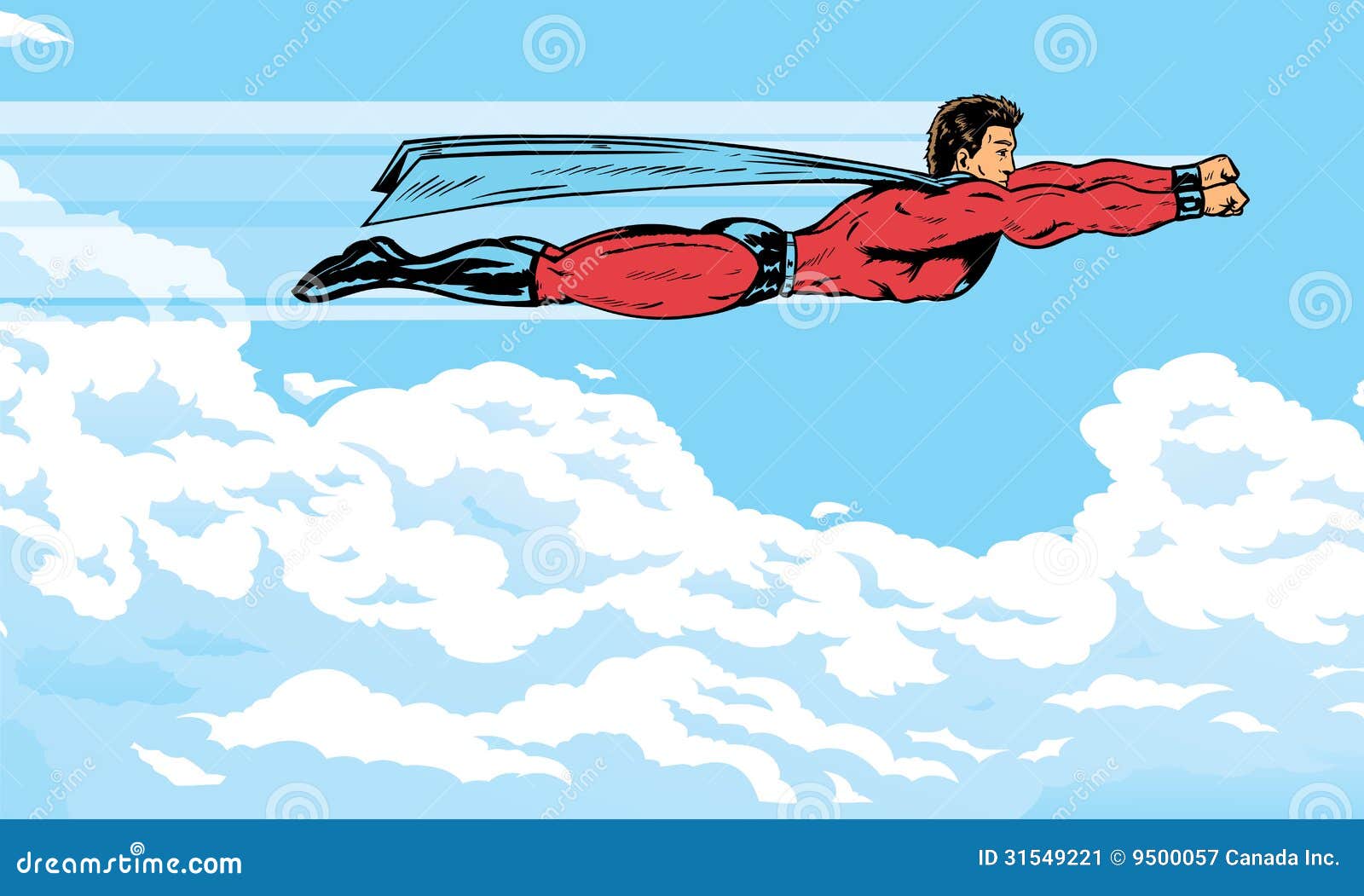 Superhero Flying in the Clouds Stock Illustration - Illustration of ...