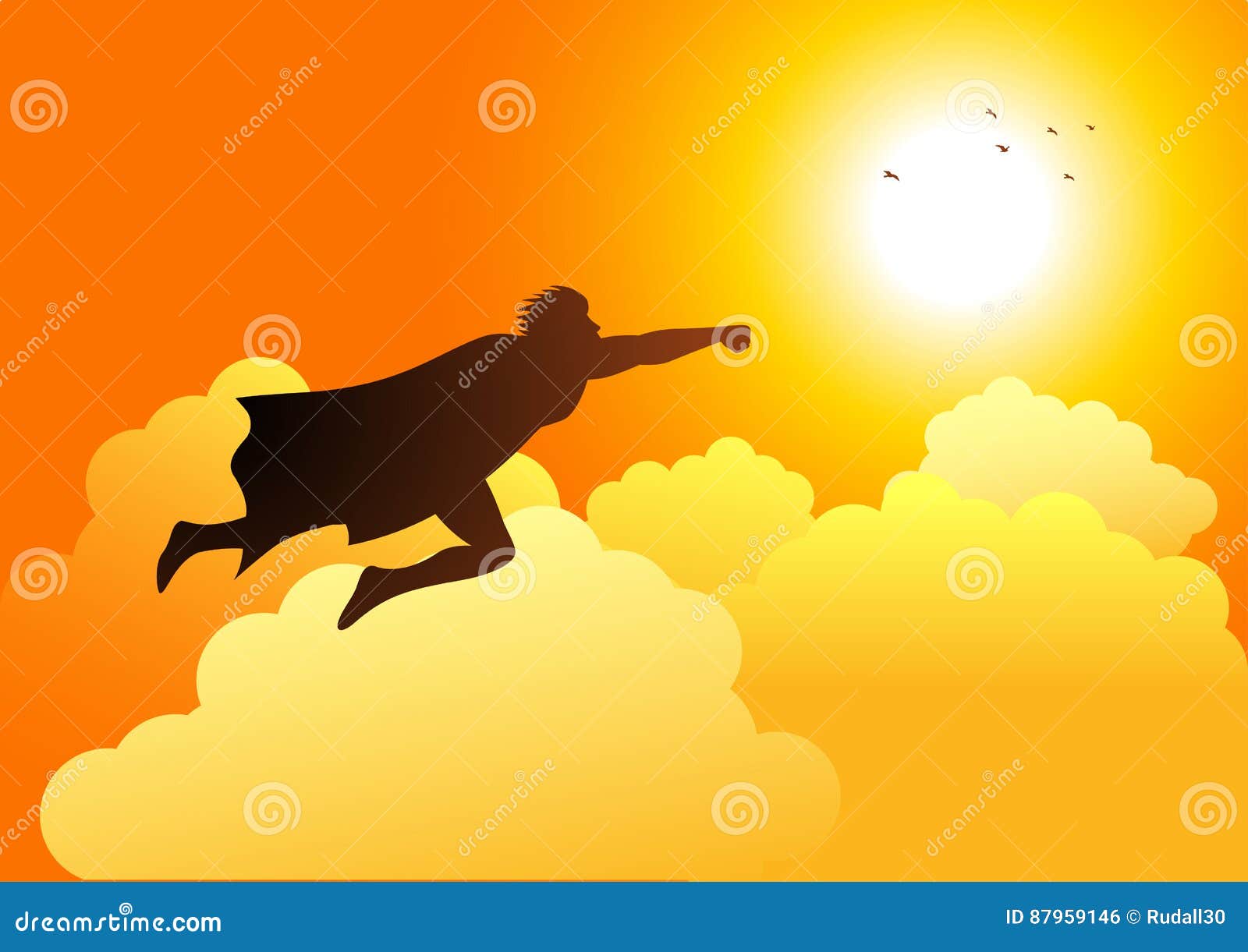 Superhero Flying Towards the Sun Stock Vector - Illustration of ...