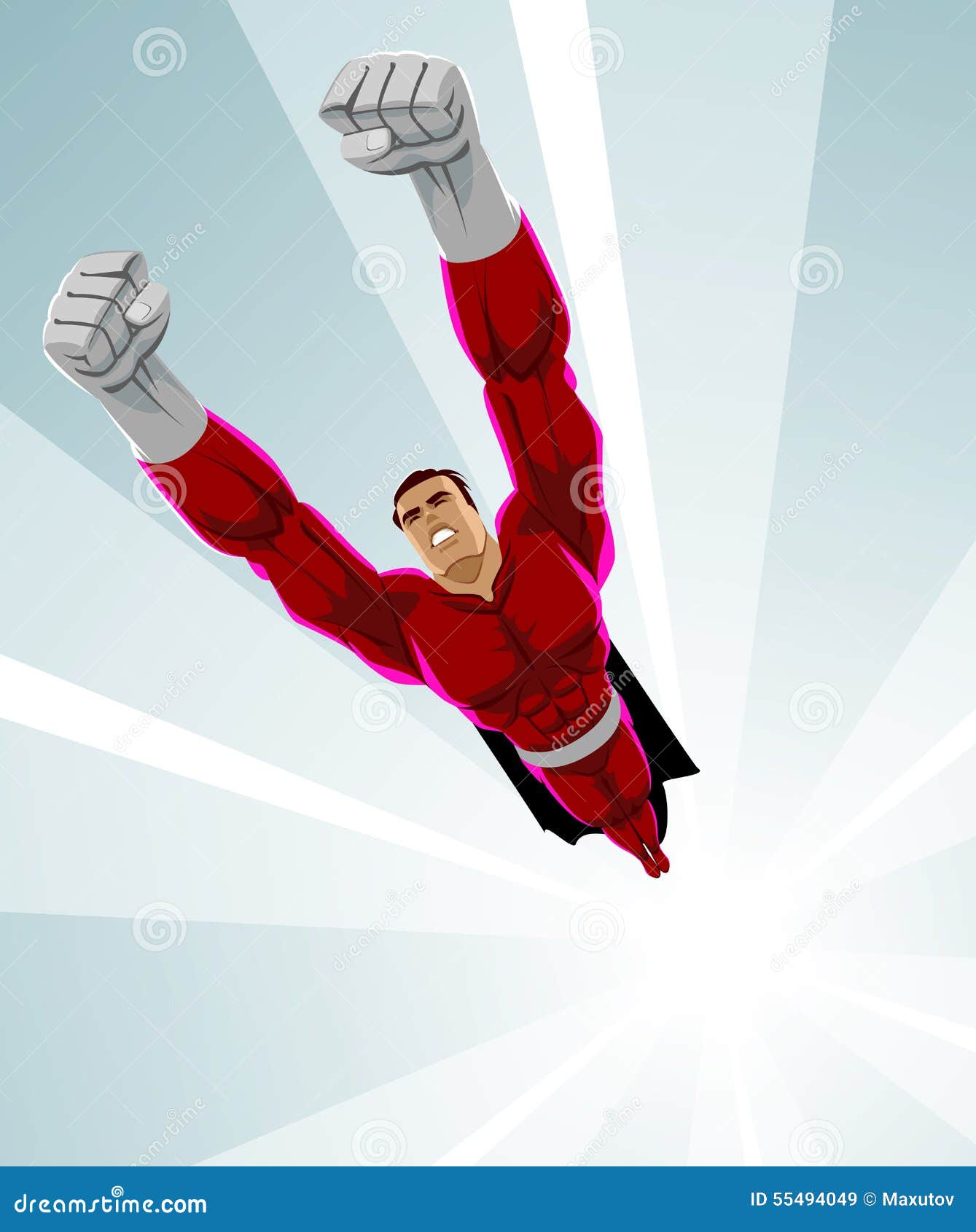 Superhero Flying Ray Light Background Vector Illustration ...