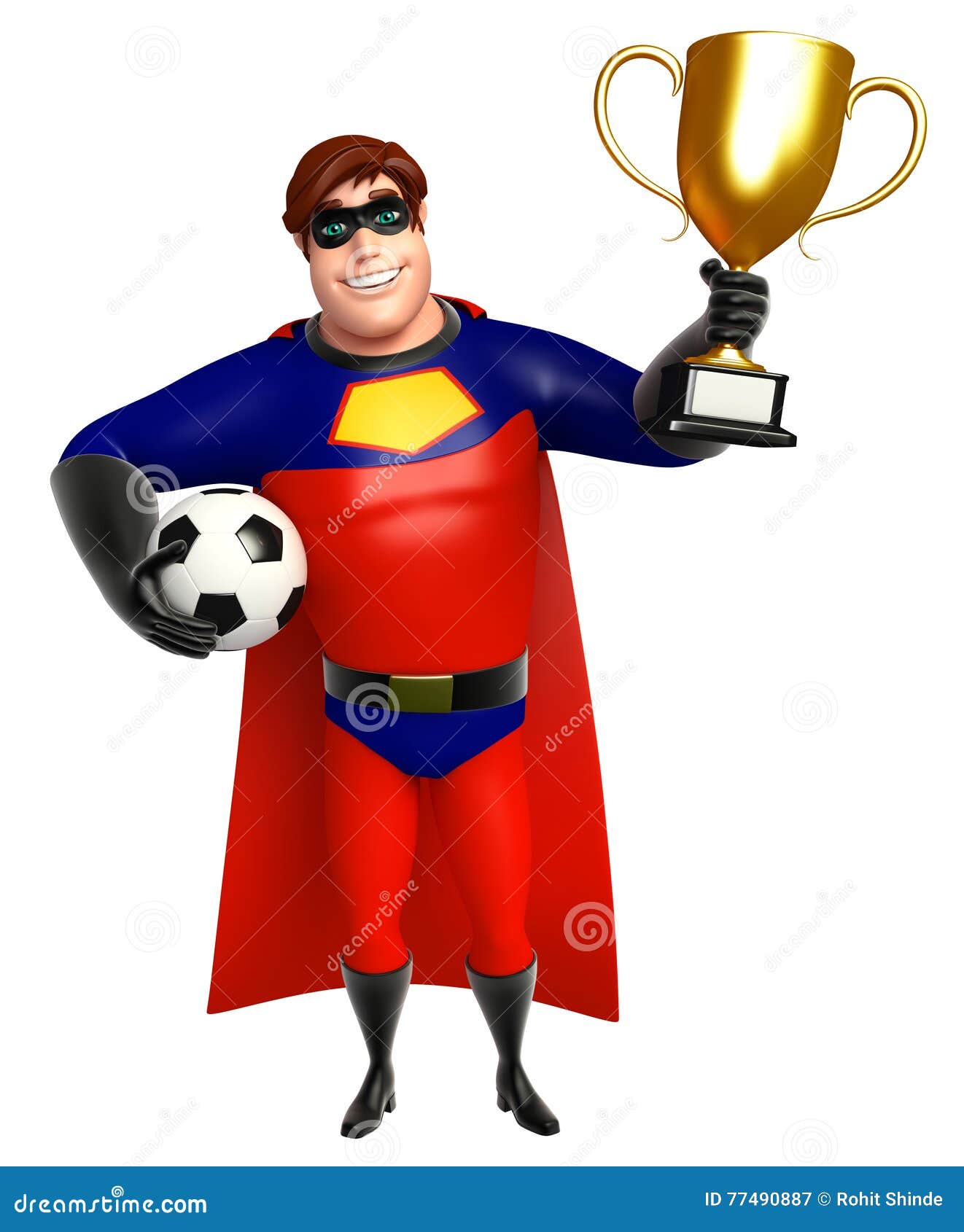Superhero with Football and Winning Cup Stock Illustration ...