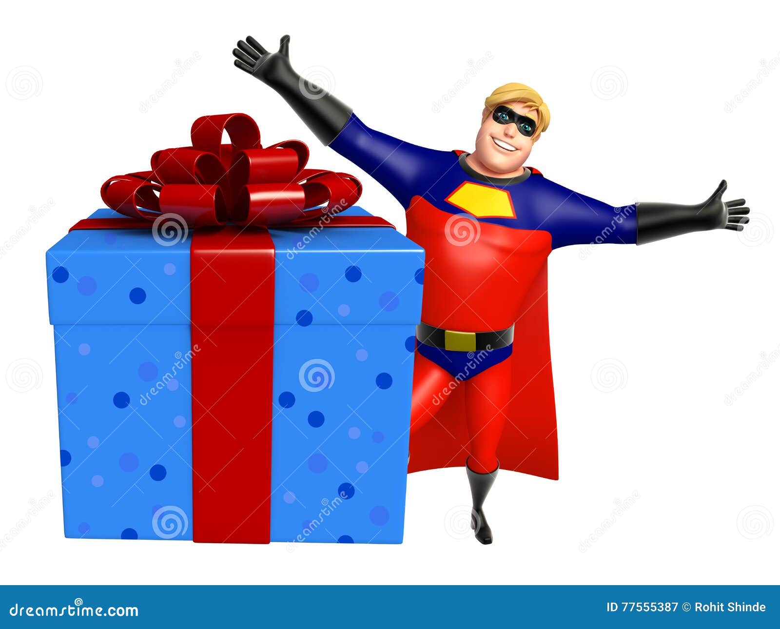 Superhero with Gift box stock illustration. Illustration of cartoon ...
