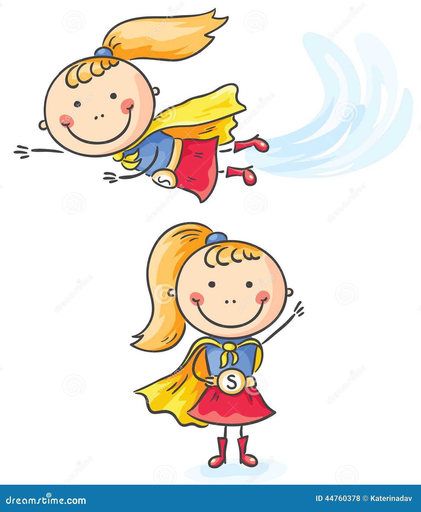 Girl Flying In The Sky Clouds On A Rocket Jetpack Vector Illustration ...