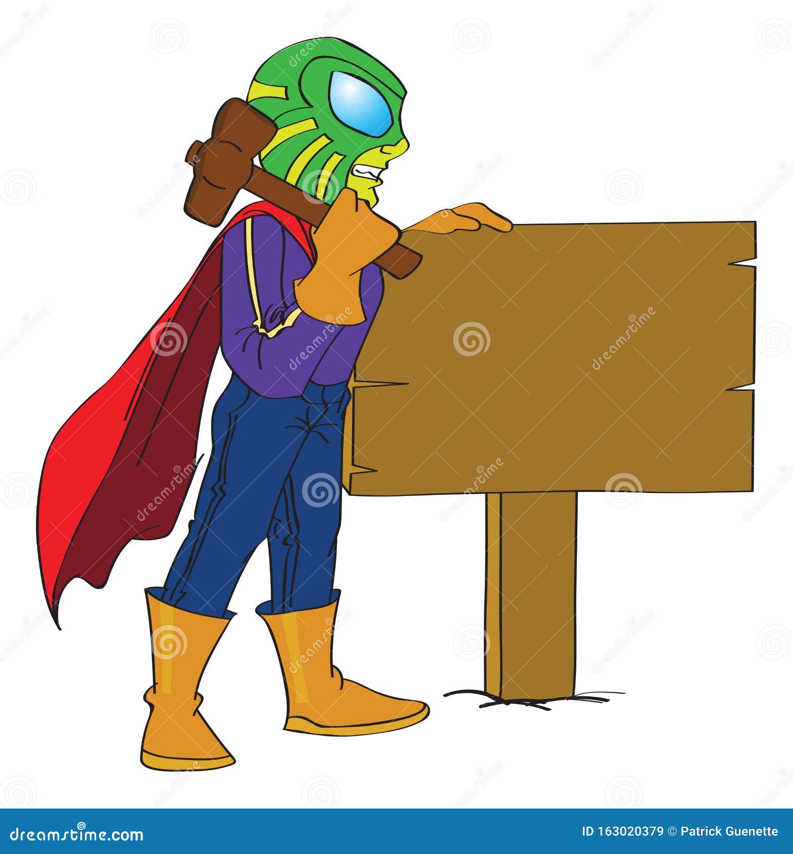 Superhero Hammering a Sign Post To the Ground, Illustration Stock ...