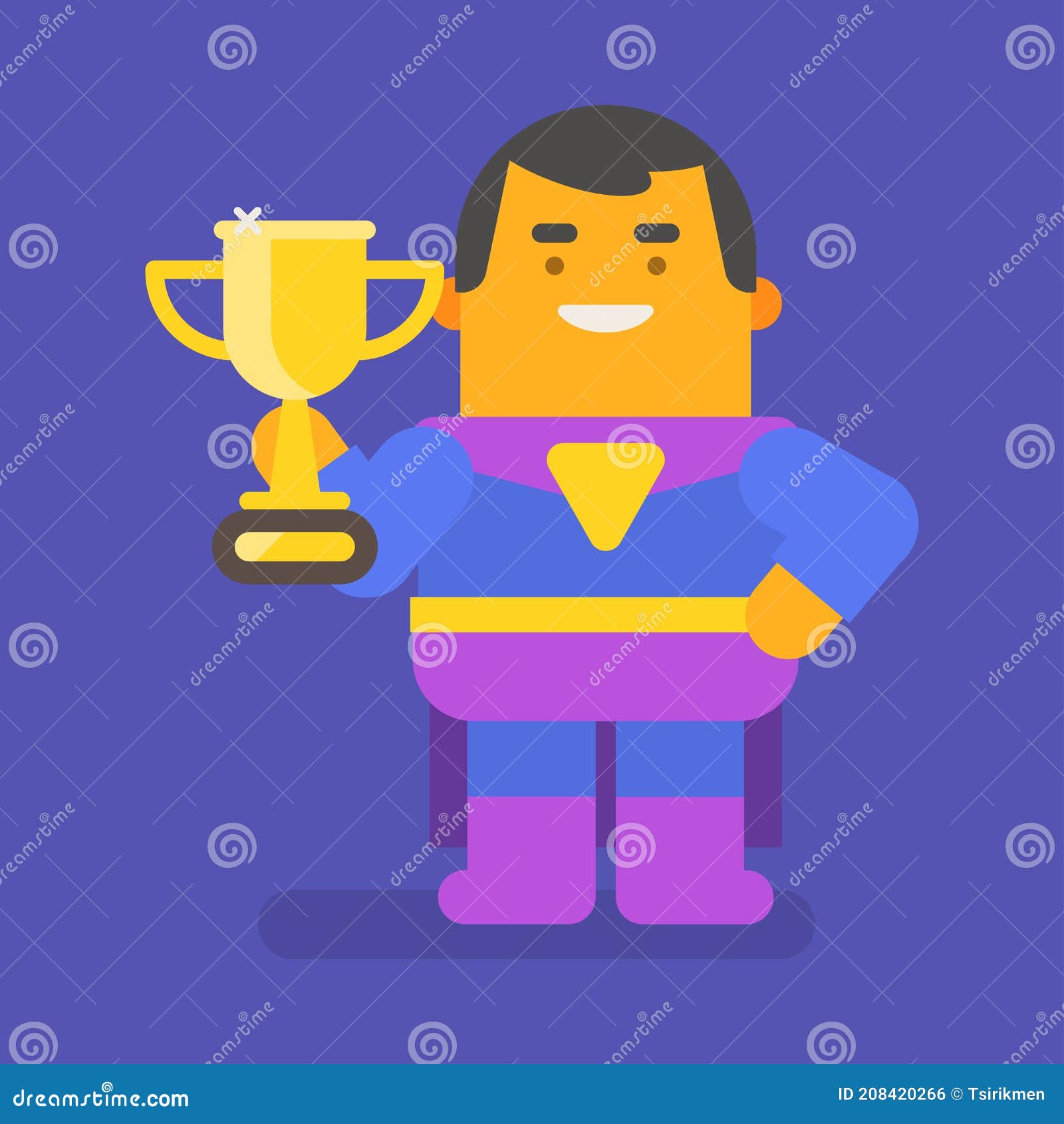 Superhero Holding Gold Cup and Smiling. Vector Character Stock Vector ...