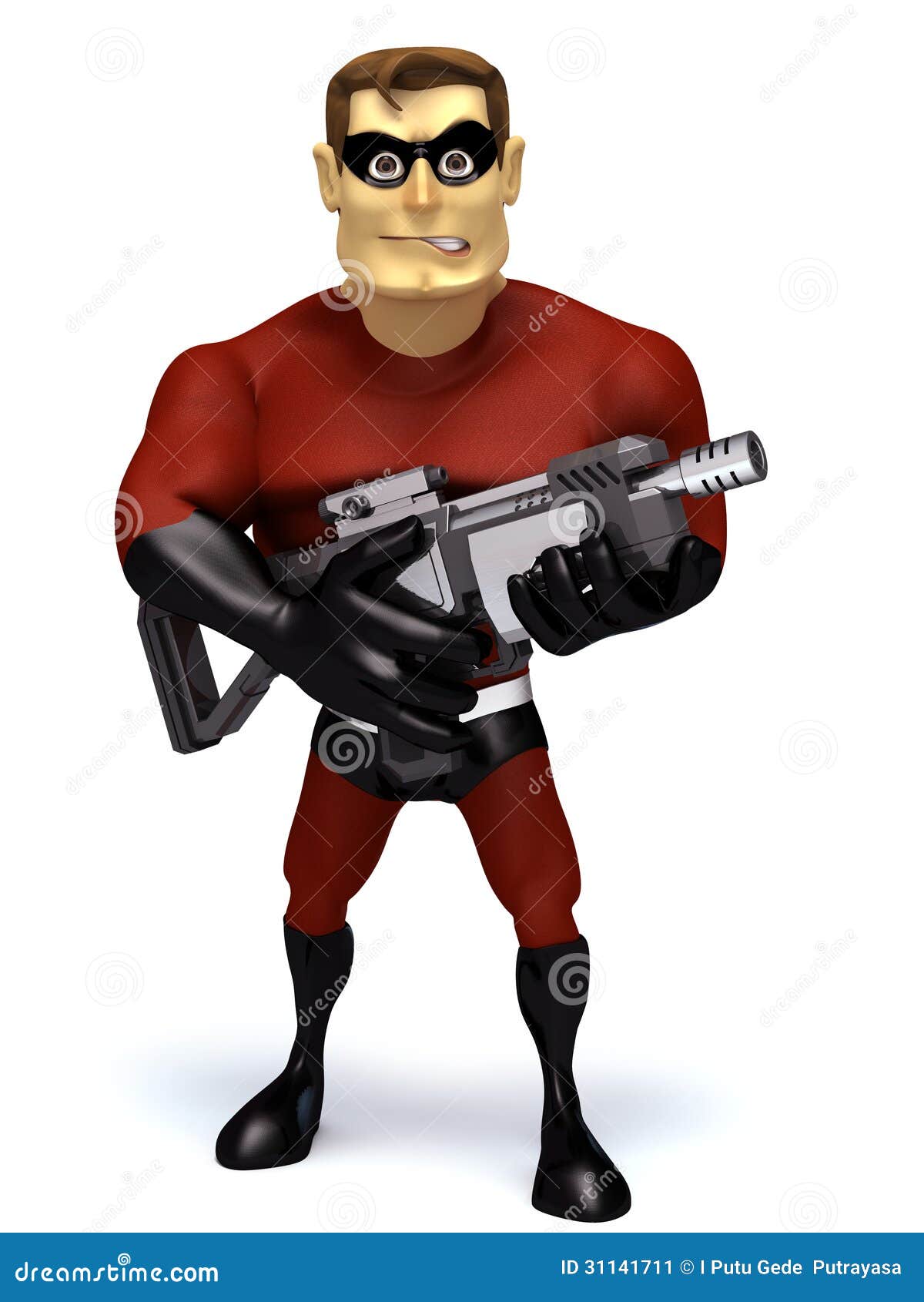 Superhero holding a gun stock illustration. Illustration of render ...