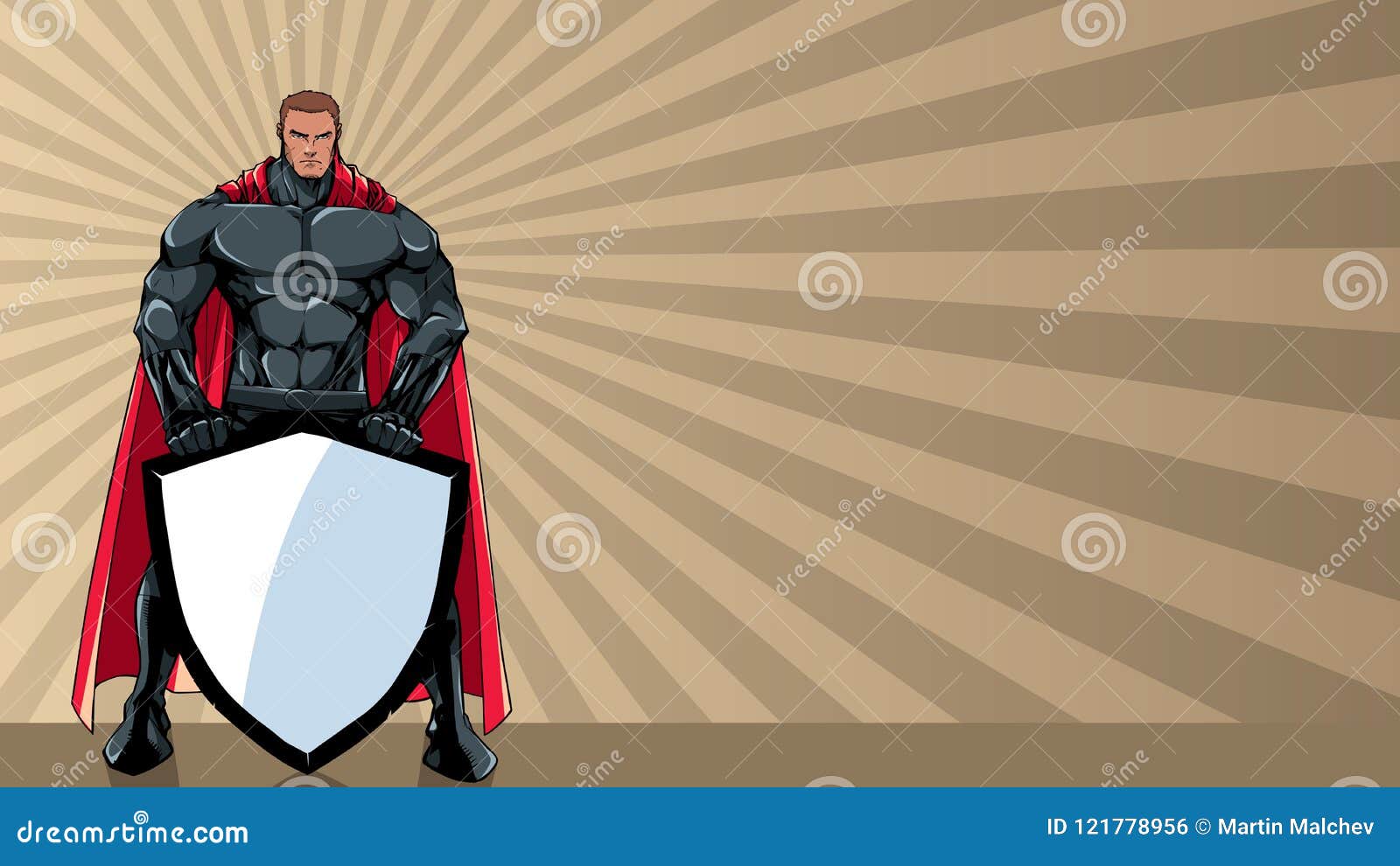 Superhero Holding Shield Ray Light Background Stock Vector ...