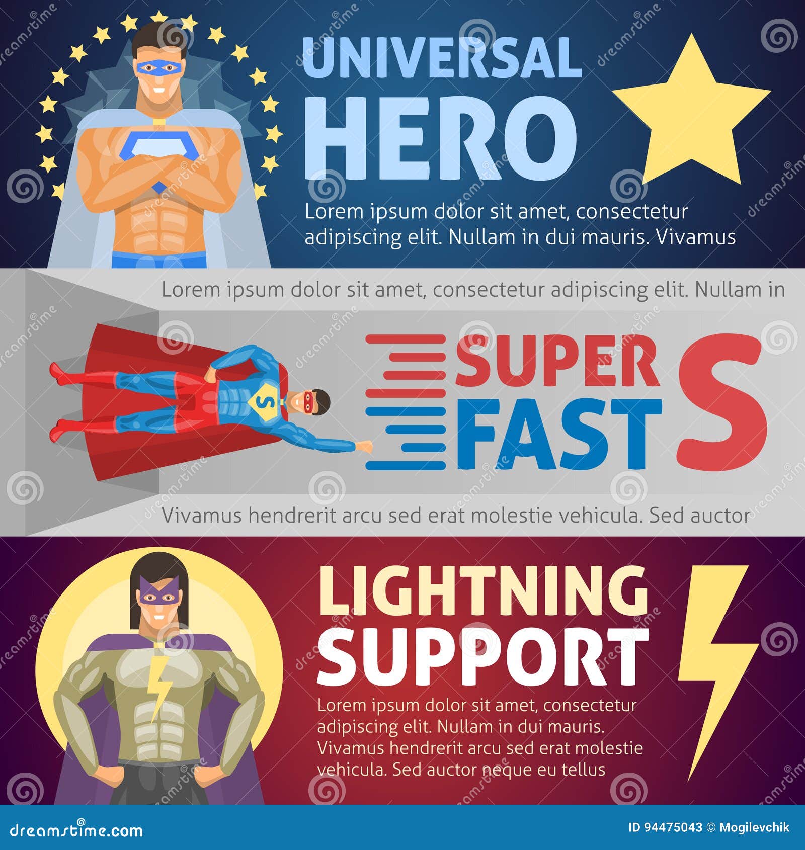 Superhero Horizontal Banners Stock Vector - Illustration of lightning ...