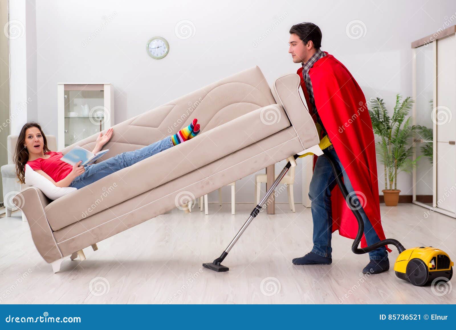 The Superhero Husband Helping His Wife at Home Stock Image - Image of ...