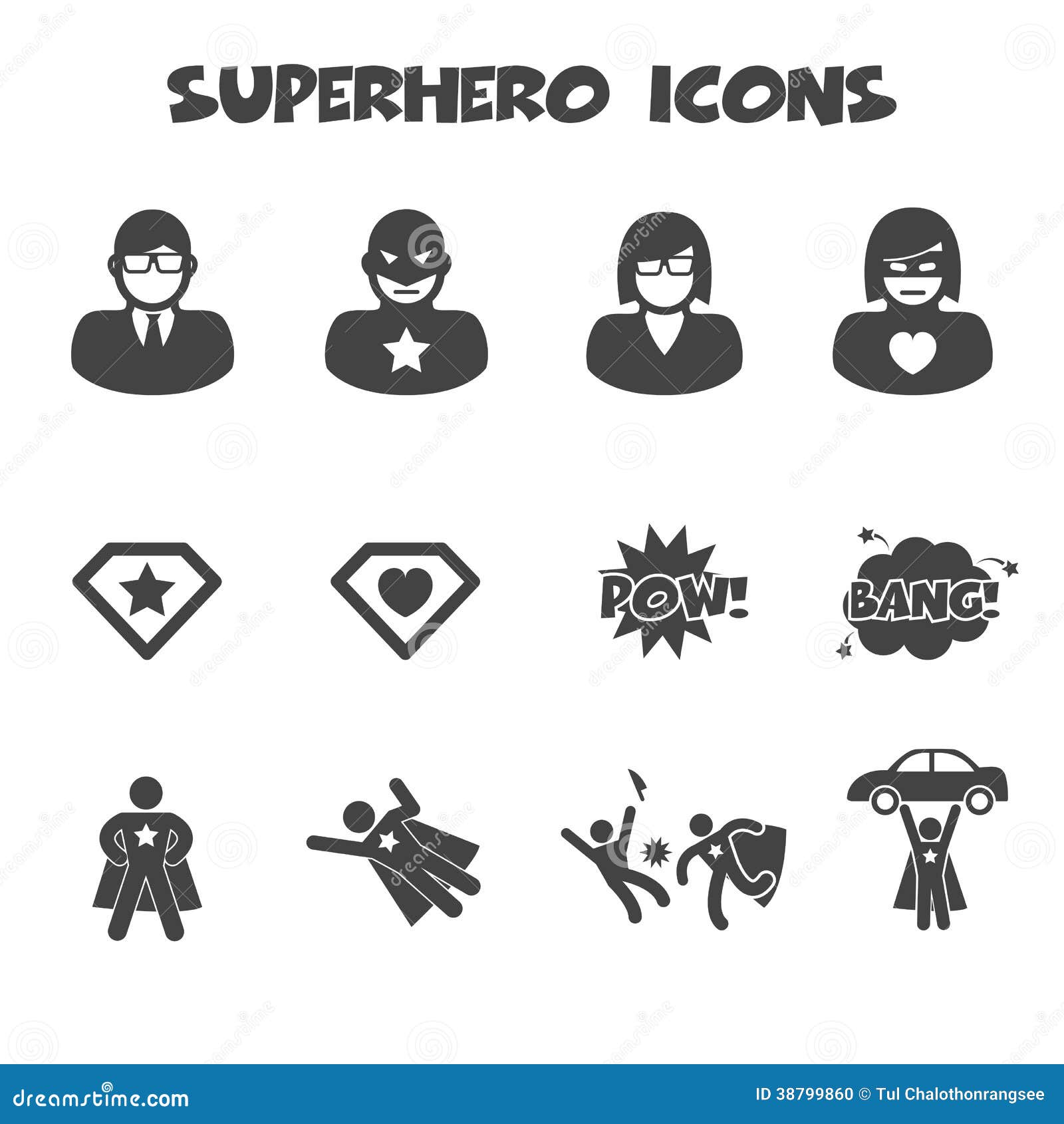 Superhero icons stock vector. Illustration of black, flying - 38799860