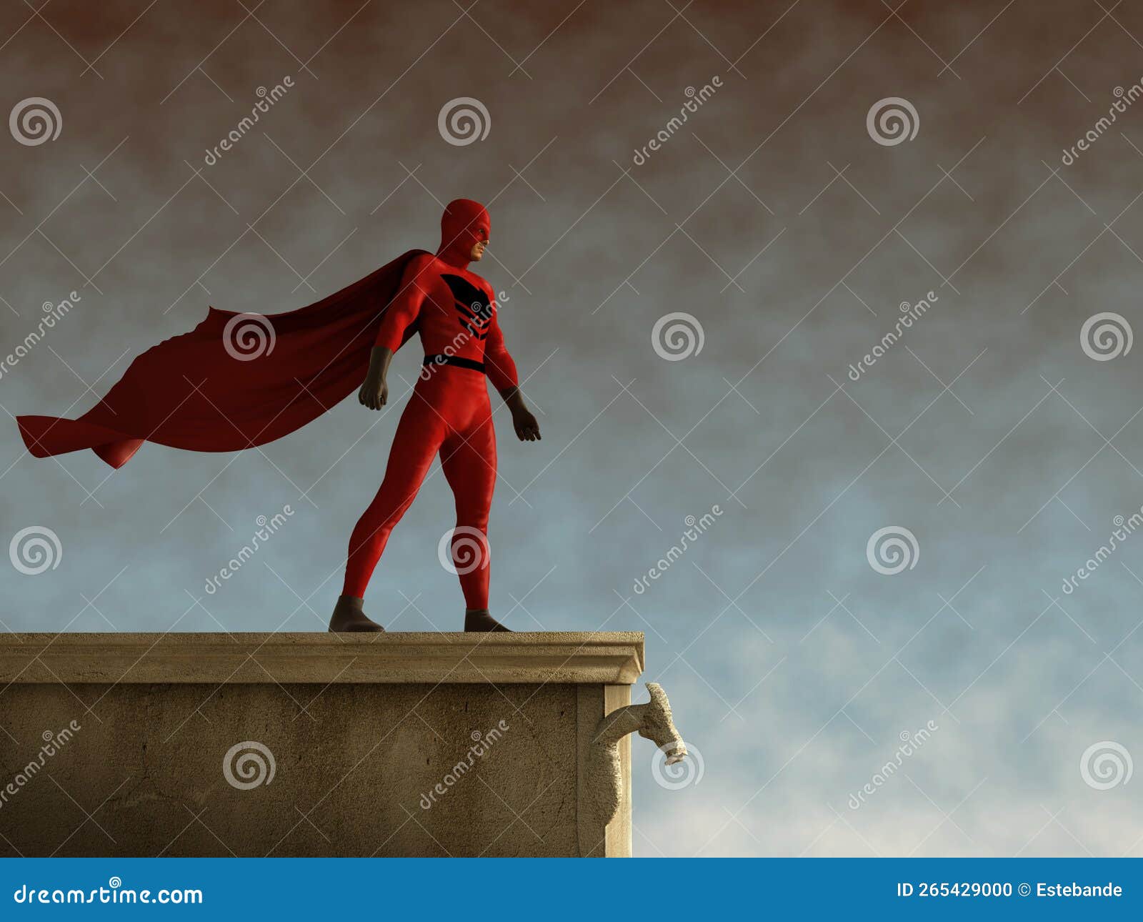 Superhero Keeping Watch on the Highest Part of a Building Stock ...