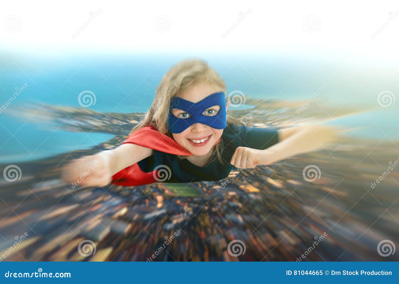 Superhero kid flying. stock image. Image of female, flight - 81044665