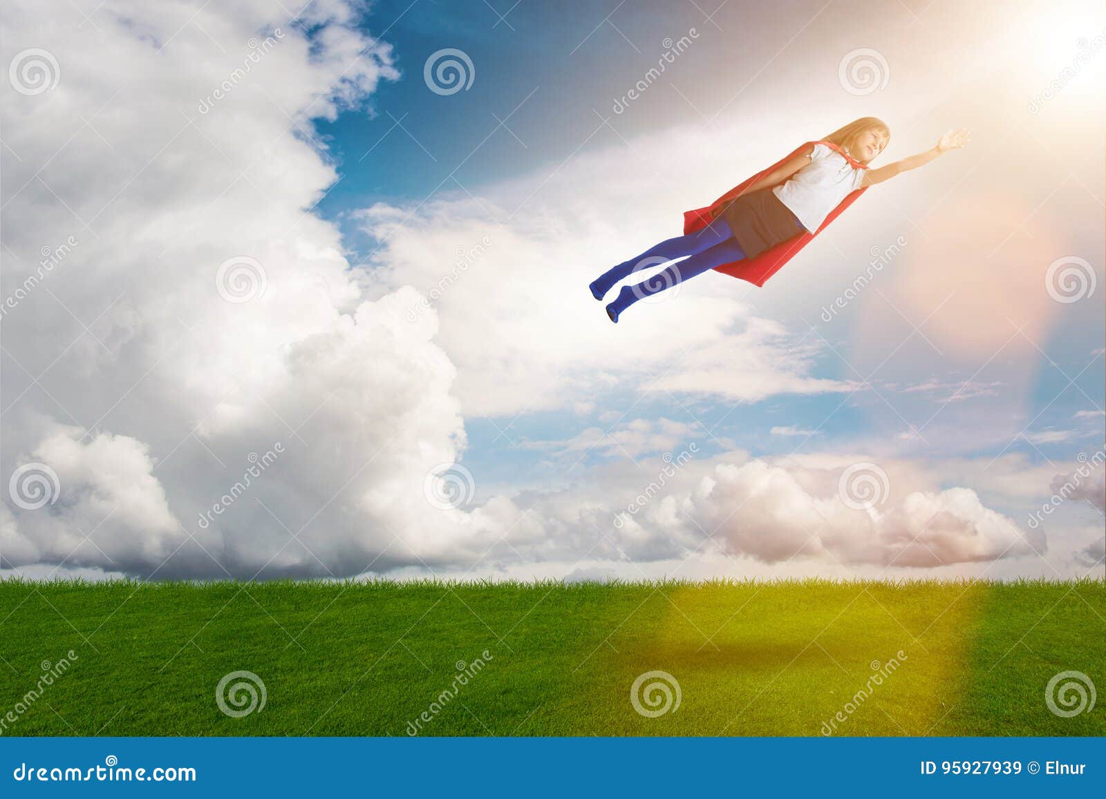 The Superhero Kid Flying in Dream Concept Stock Image - Image of child ...