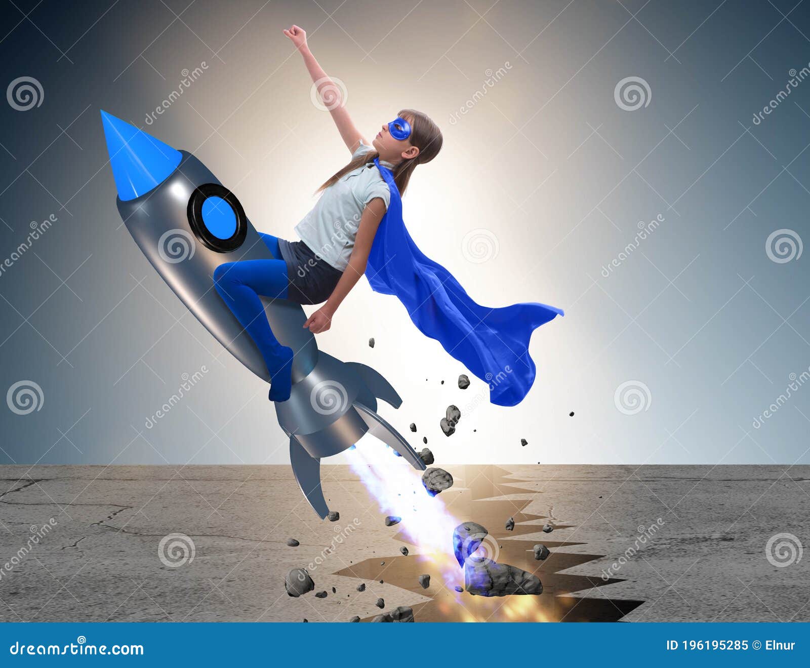 Superhero Kid Flying on Rocket Stock Illustration - Illustration of ...