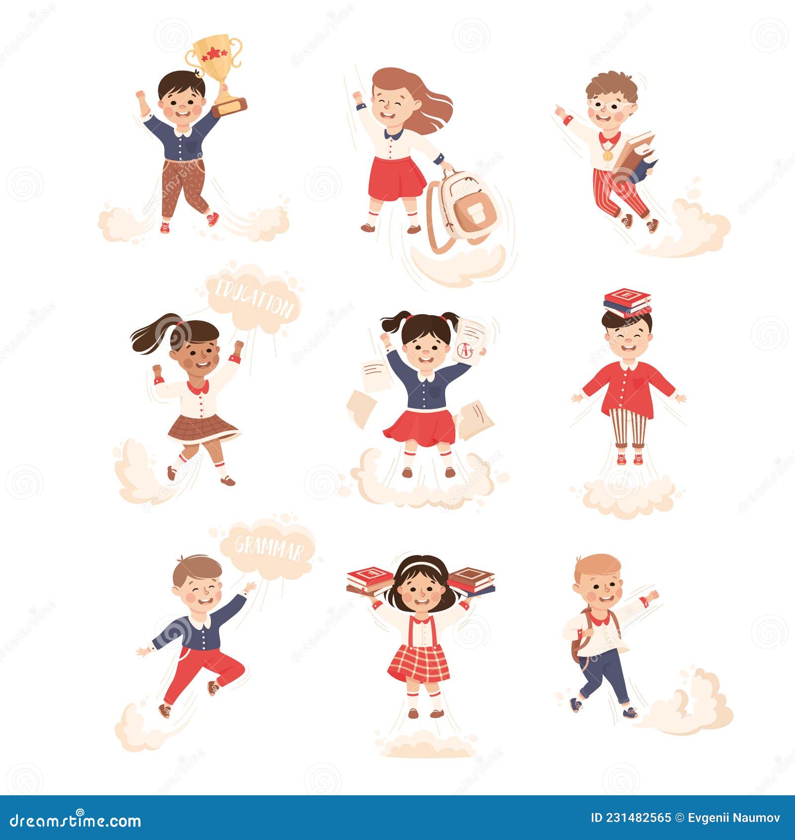 Superhero Kid at School Flying Forward Achieving Goal and Gaining ...