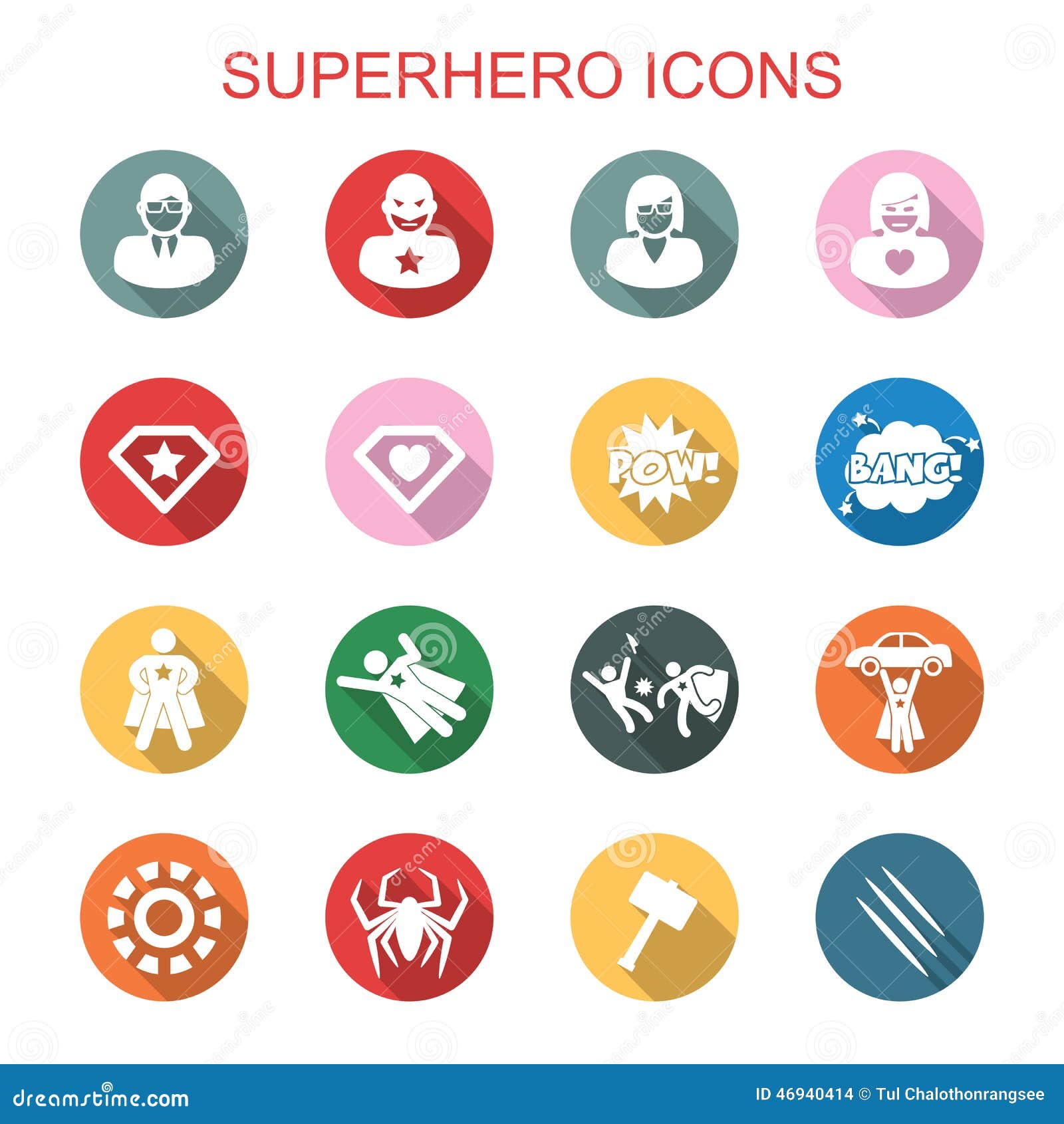 Superhero Long Shadow Icons Stock Vector - Illustration of costume ...