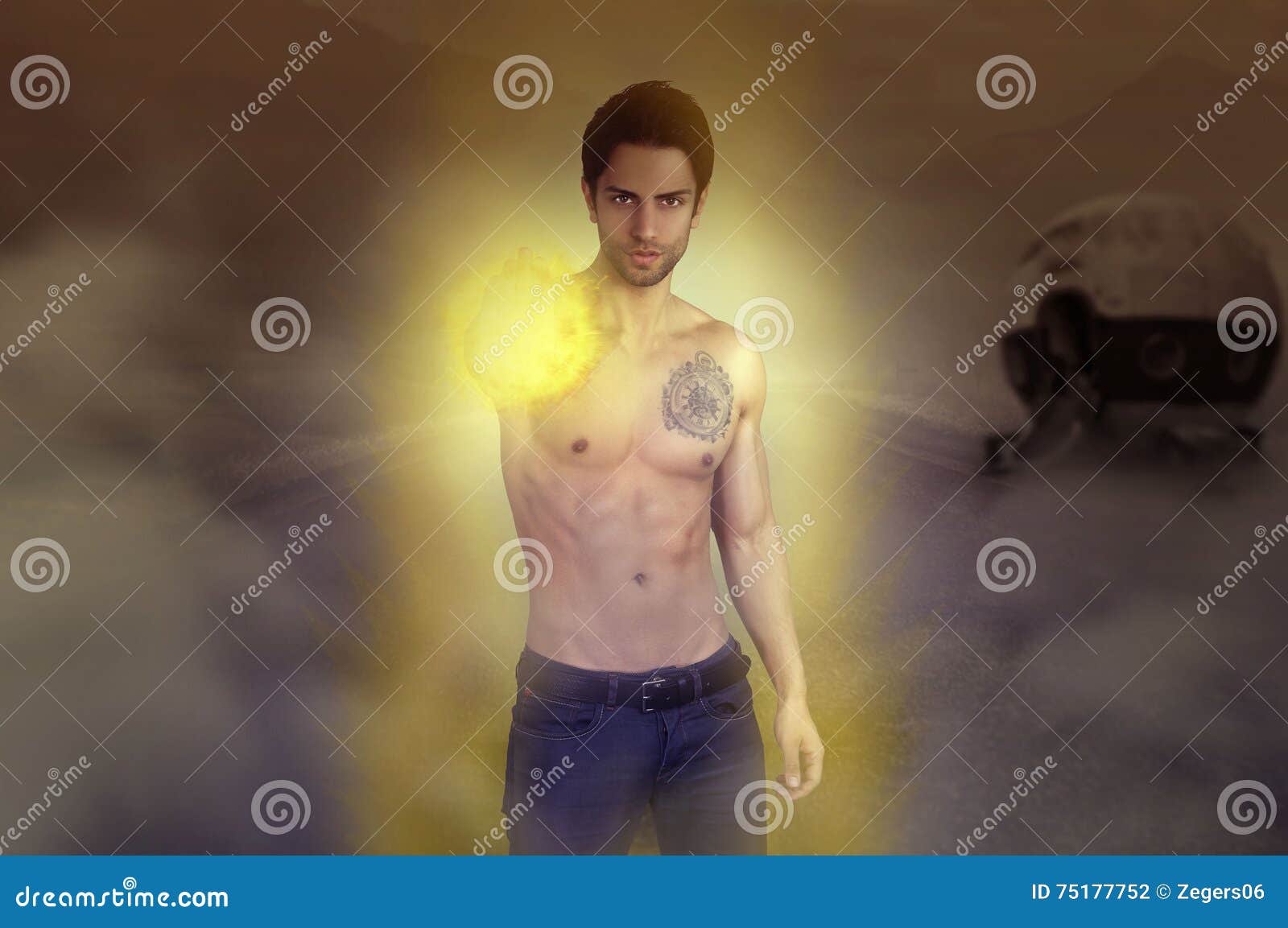 Superhero Making a Fireball Stock Photo - Image of energy, fantasy ...