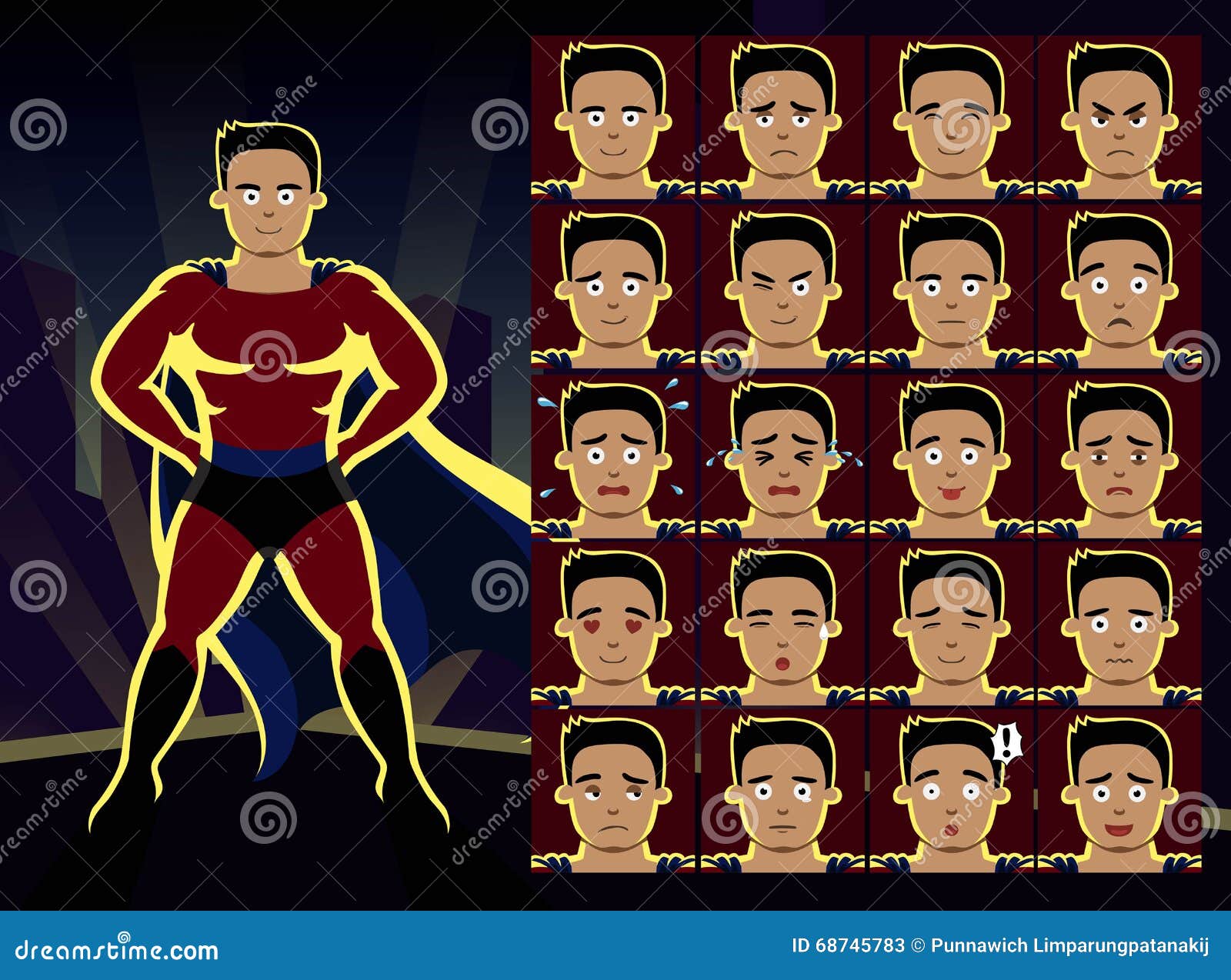 Superhero Man Cartoon Emotion Faces Vector Illustration Stock Vector ...