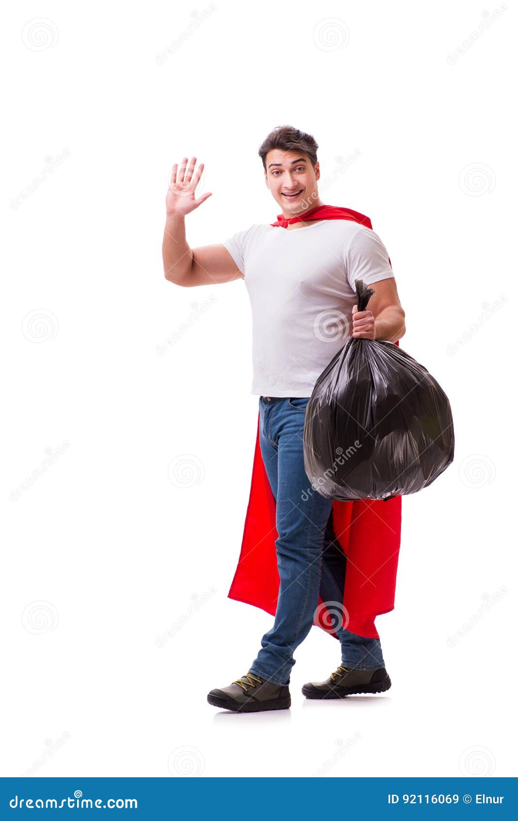 The Superhero Man with Garbage Sack Isolated on White Stock Image ...