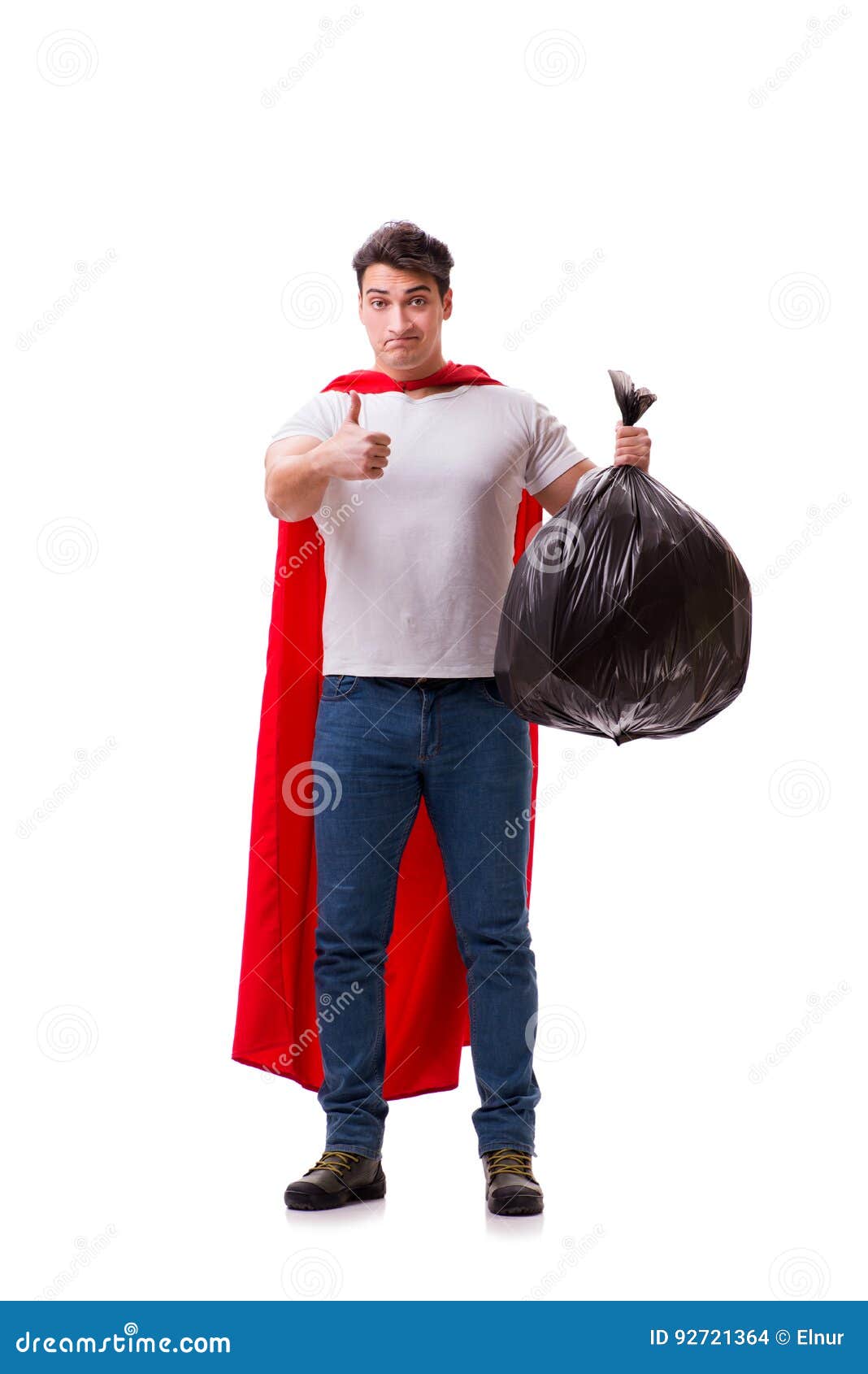 The Superhero Man with Garbage Sack Isolated on White Stock Photo ...
