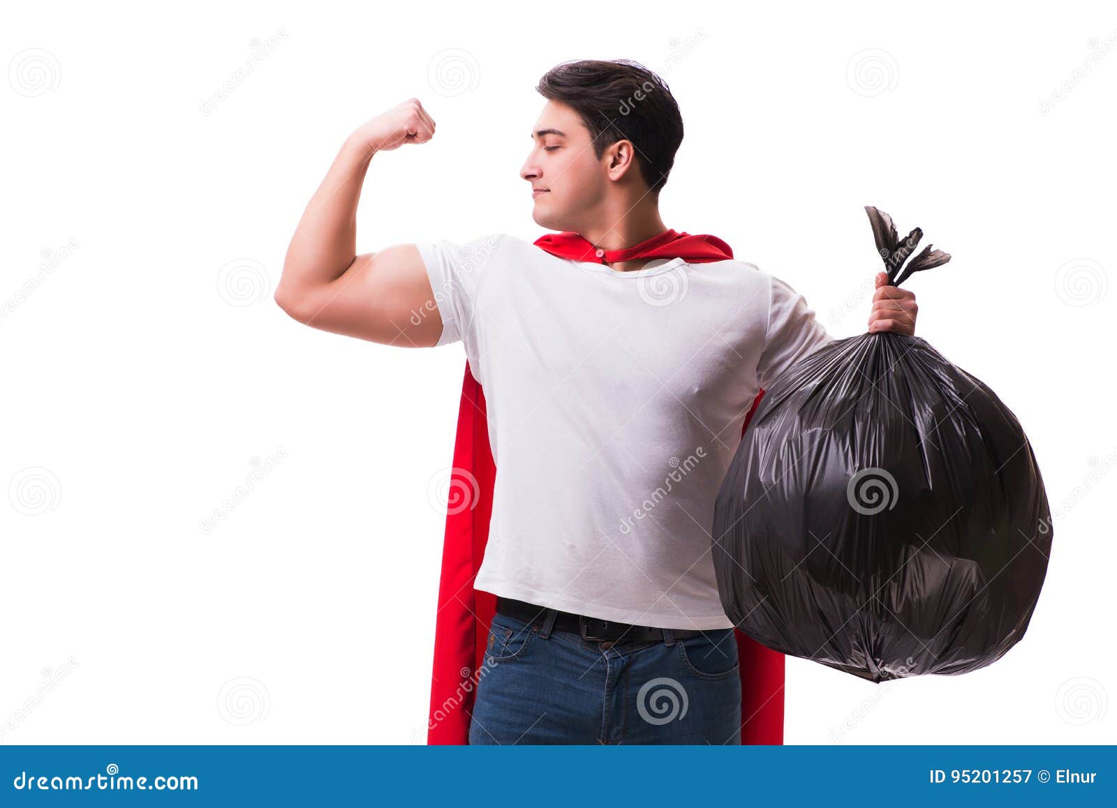 The Superhero Man with Garbage Sack Isolated on White Stock Image ...