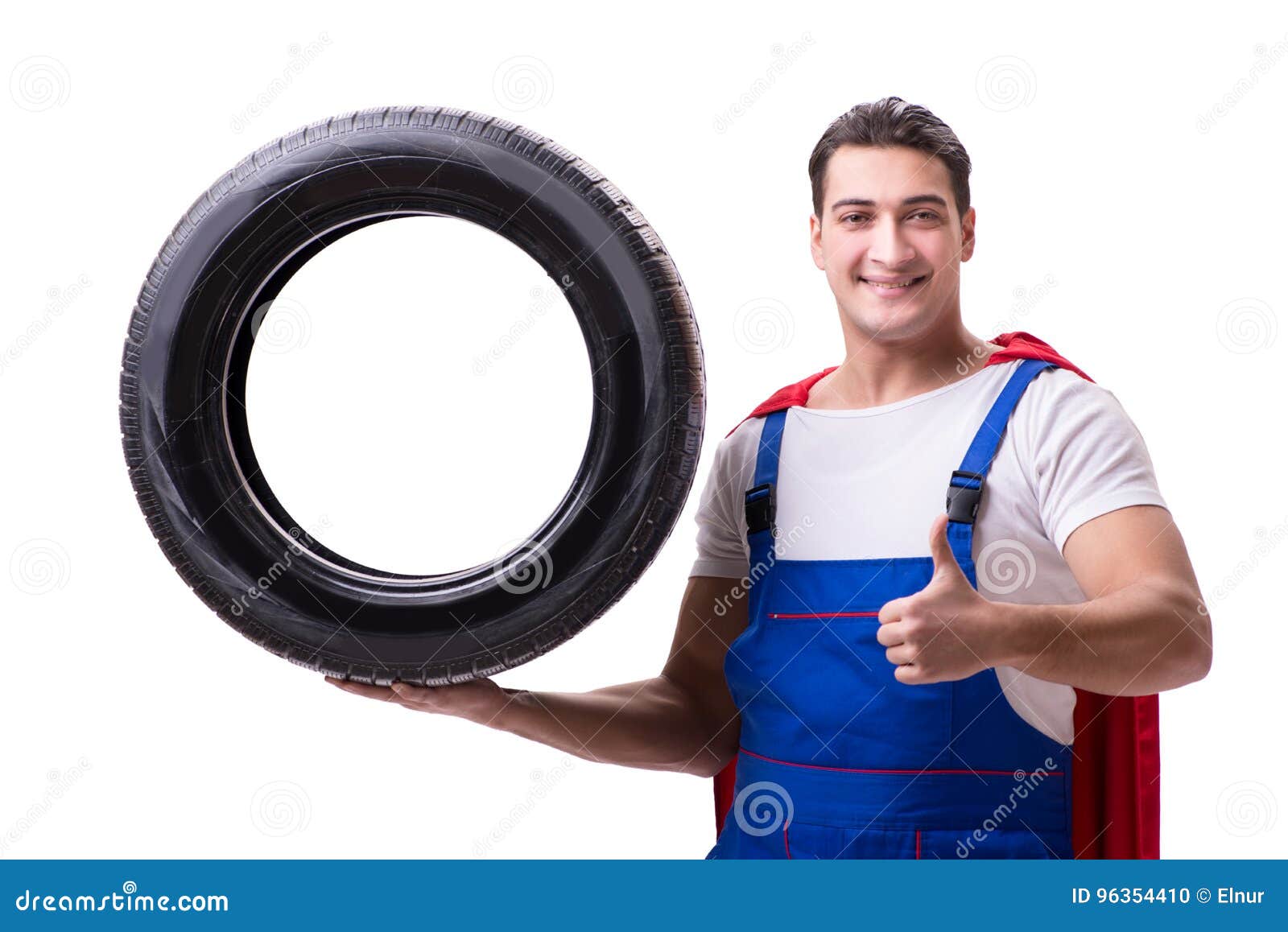The Superhero Man with Tyre Isolated White Background Stock Photo ...