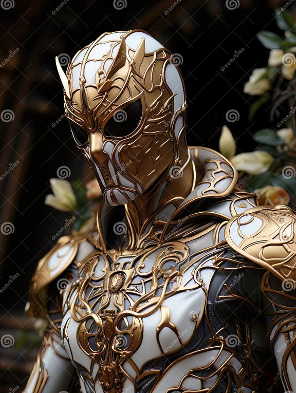 Superhero Man in White Mask with Golden Patterns in the Form of Web. AI ...