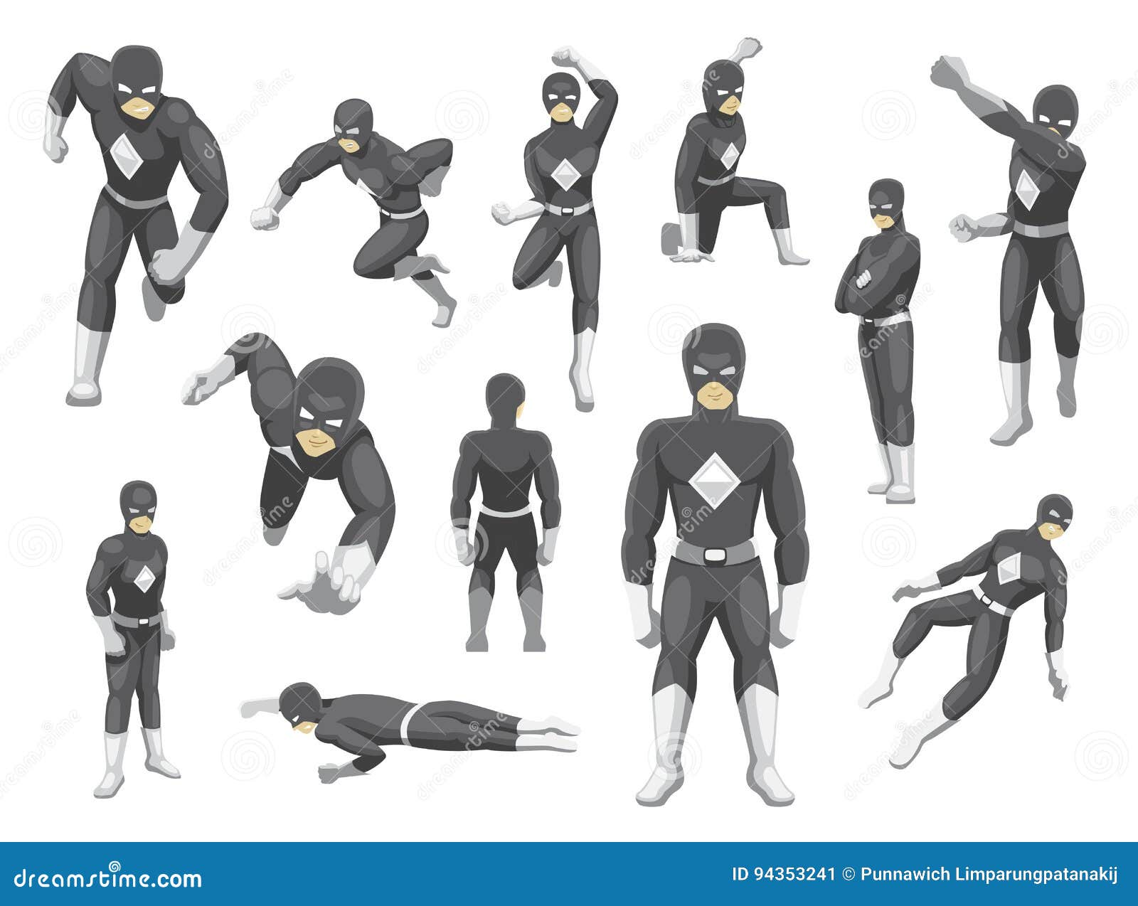 Superhero Mask Poses Cartoon Emotion Faces Vector Illustration Stock ...