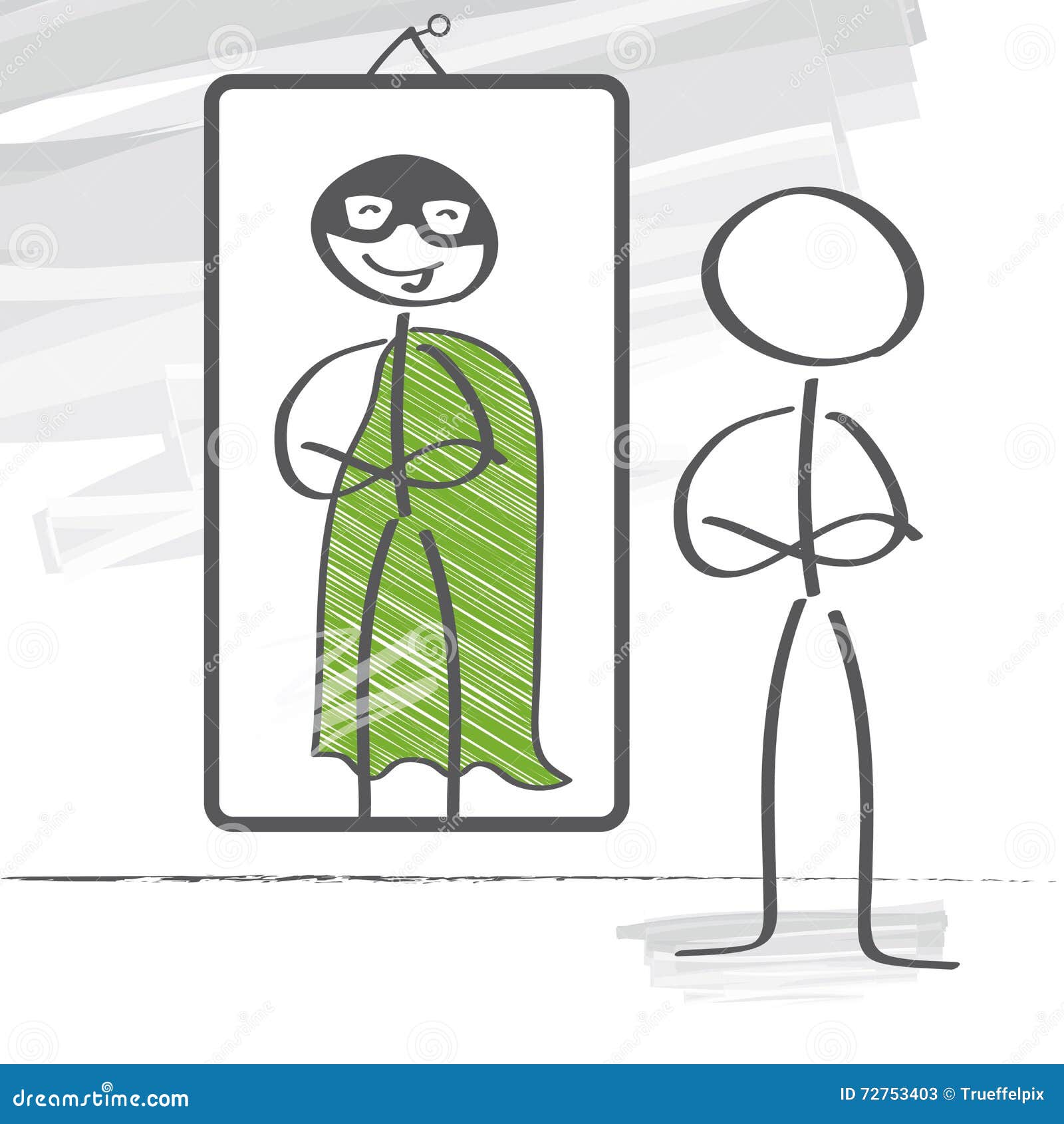 Superhero and the mirror stock illustration. Illustration of ...