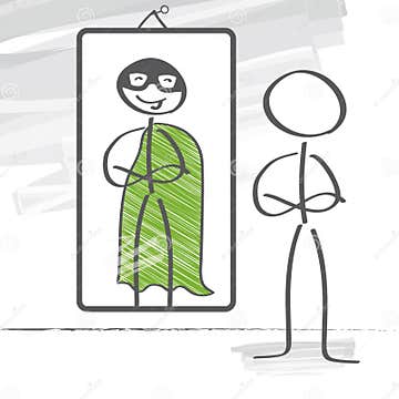 Superhero and the mirror stock illustration. Illustration of ...