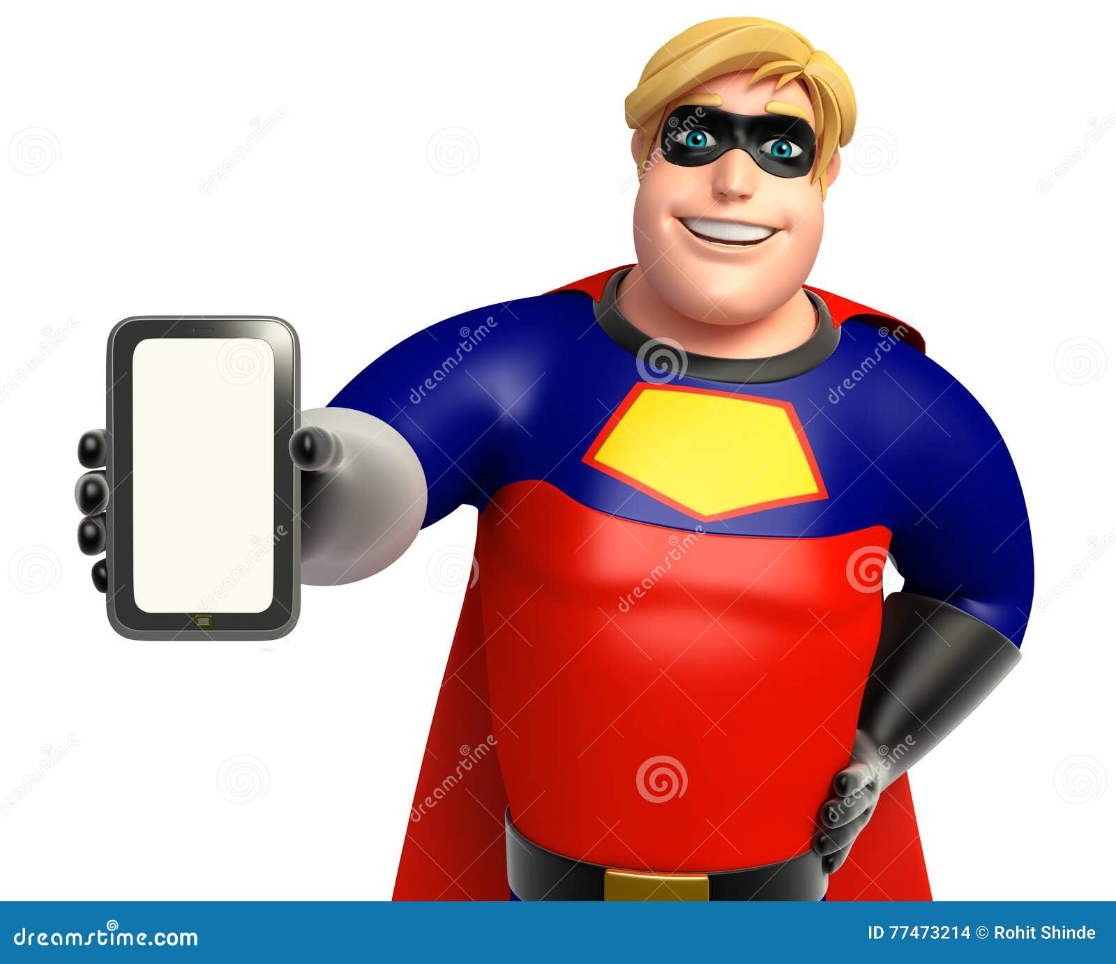 Superhero with Mobile stock illustration. Illustration of comic - 77473214