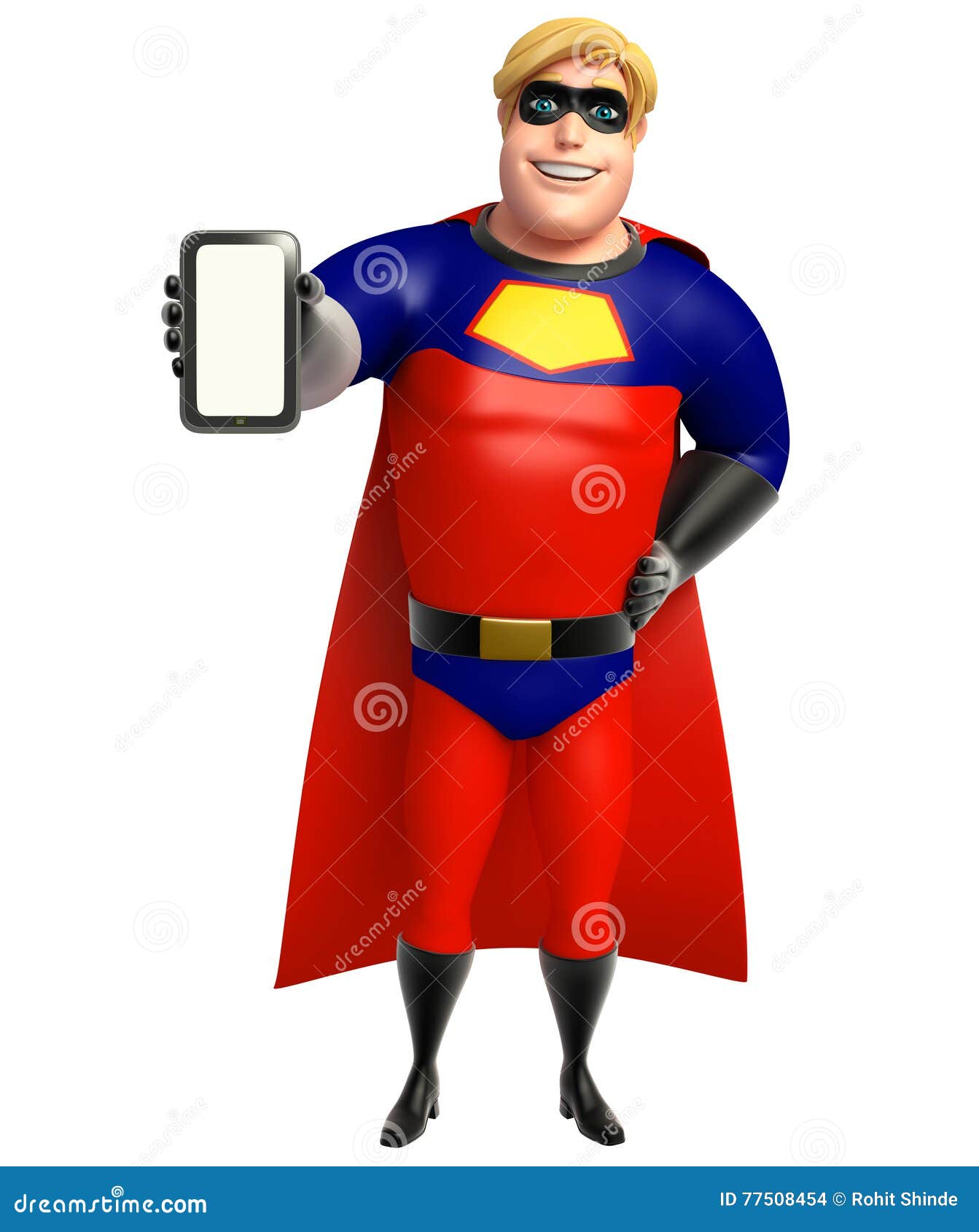 Superhero with Mobile stock illustration. Illustration of male - 77508454