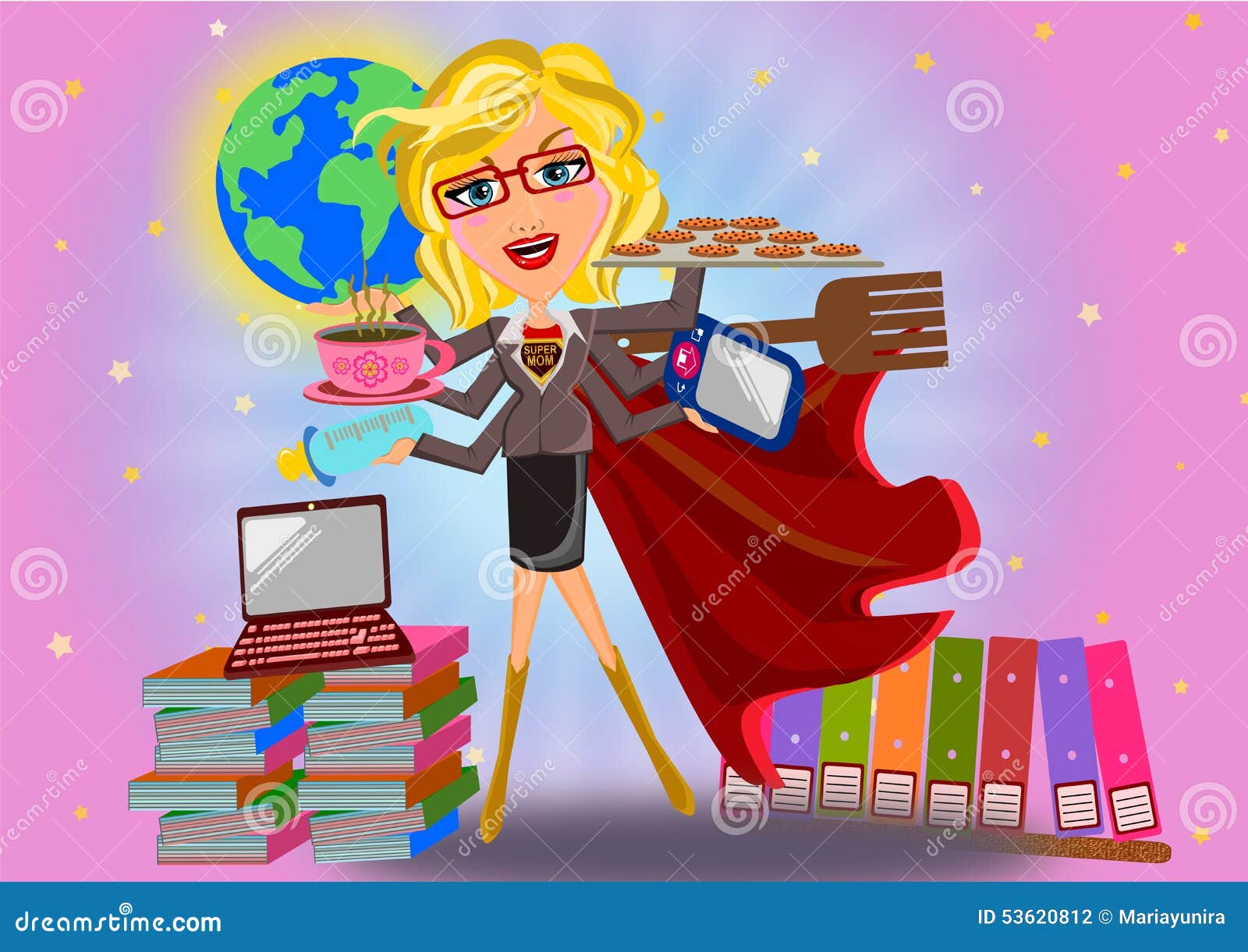 Concept Of Multitasking Woman, Who Works With More Arms. Vector ...