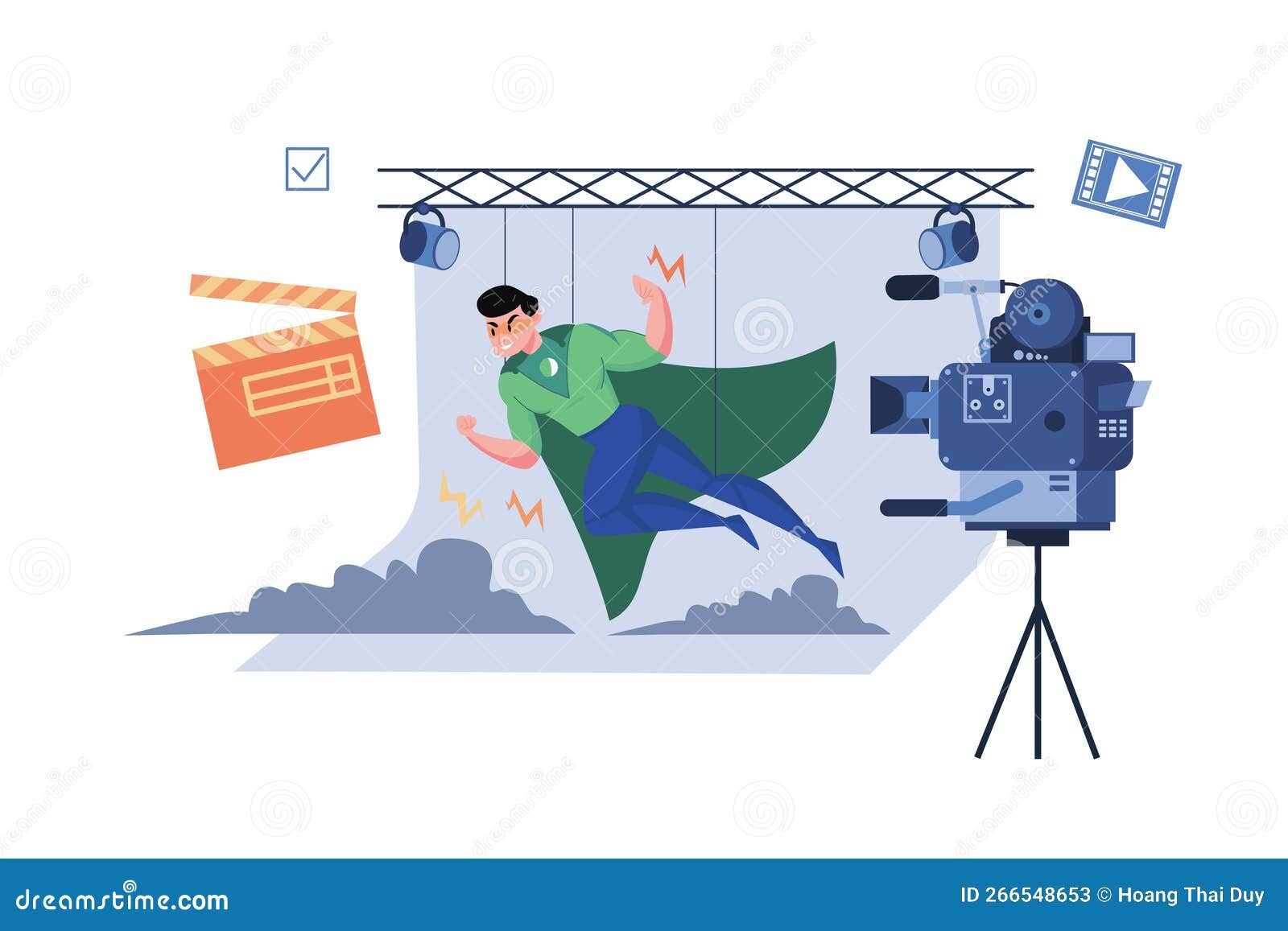 Superhero Movie-Making Scene with Special Effects Stock Vector ...