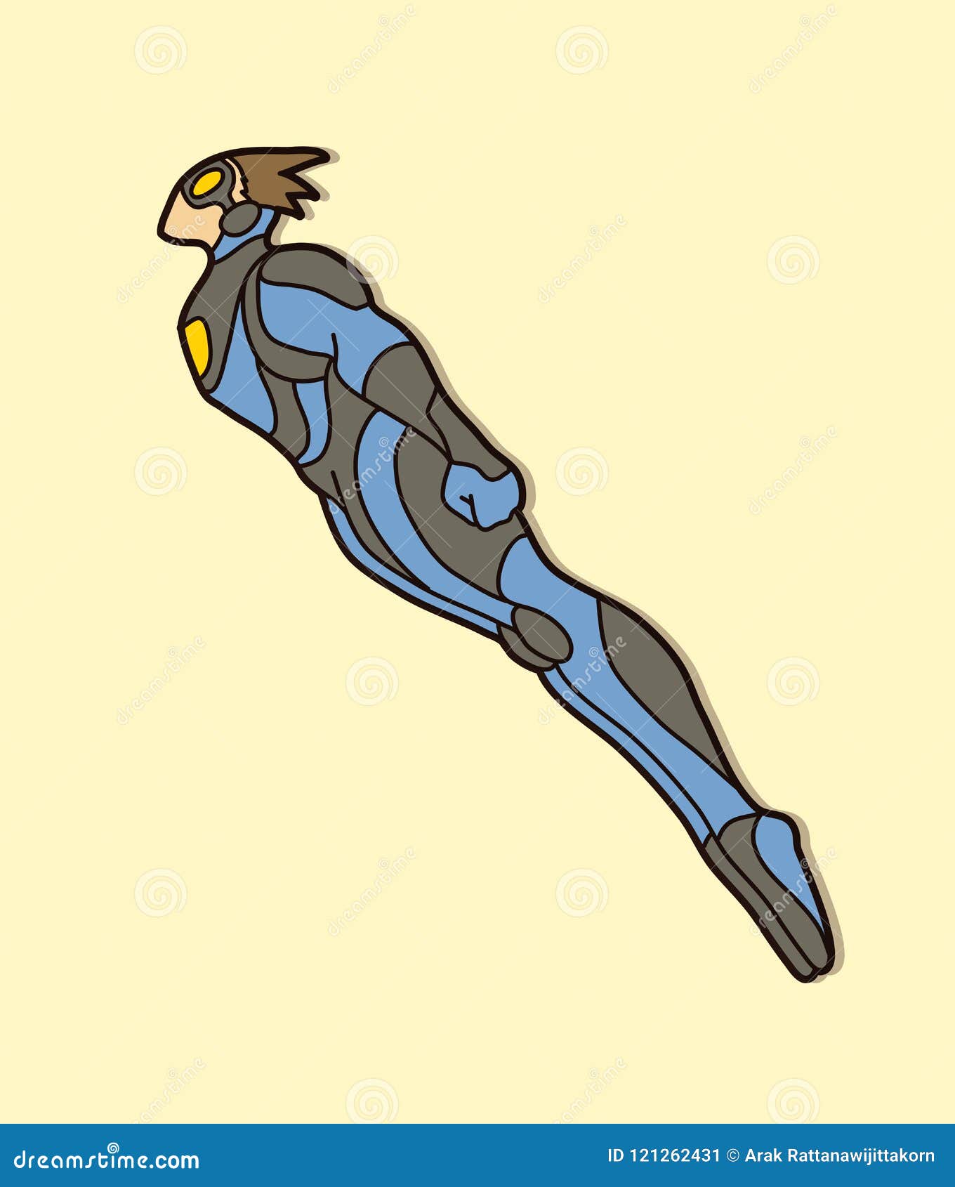 Superhero Ninja Robot Flying Action, Cartoon Superhero Stock Vector ...