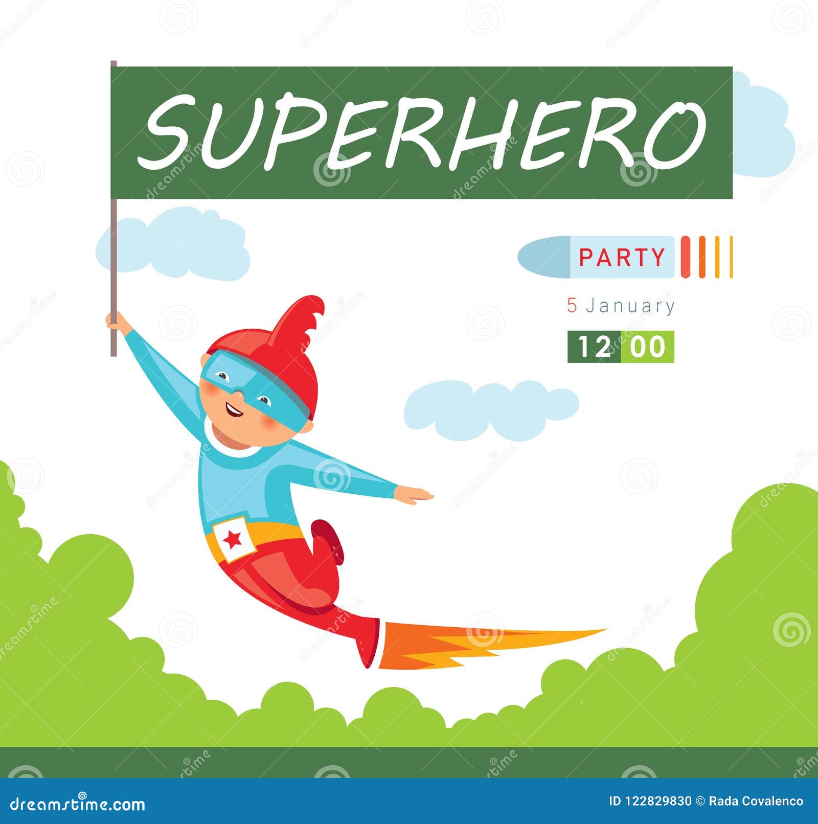 Superhero Party Invitation Card, Happy Birthday Banner With Cute Kids ...