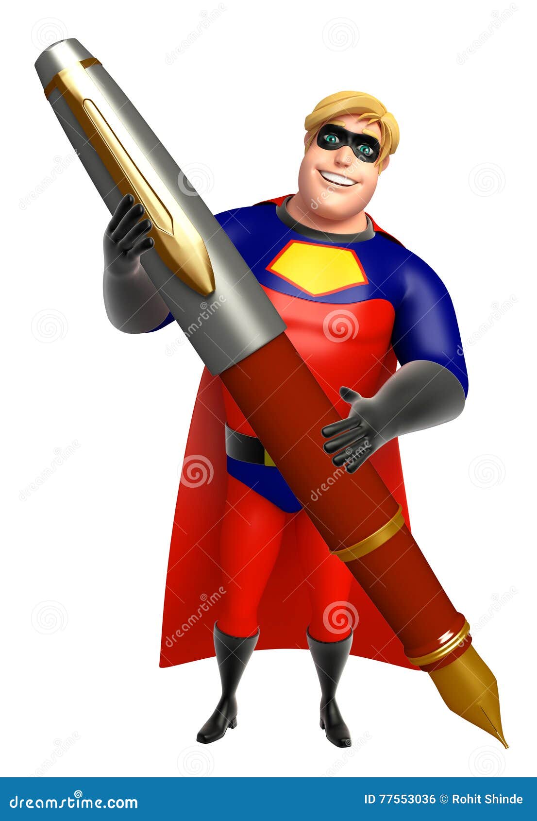 Superhero with Pen stock illustration. Illustration of good - 77553036