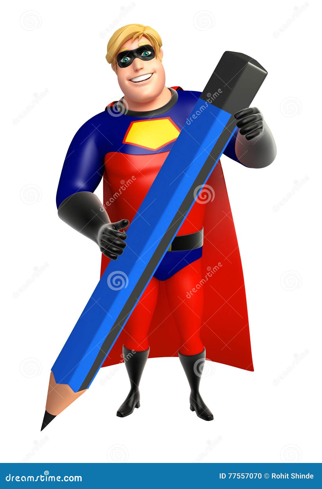 Superhero with Pencil stock illustration. Illustration of powerful ...