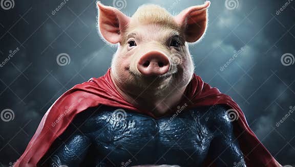 A Superhero Pig Stands Confidently in a Dynamic Pose Stock Photo ...