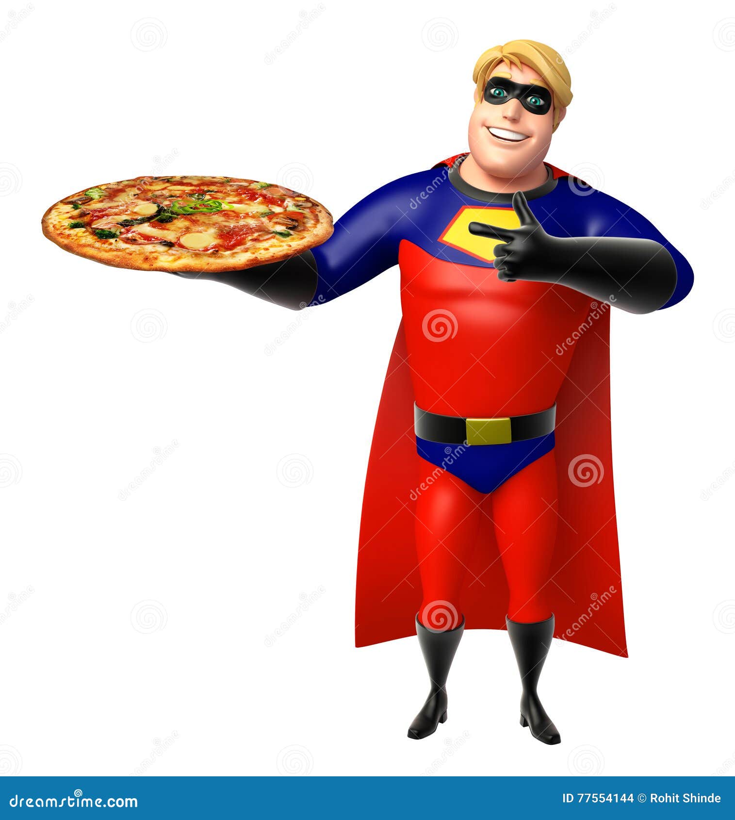 Superhero with Pizza stock illustration. Illustration of fight - 77554144